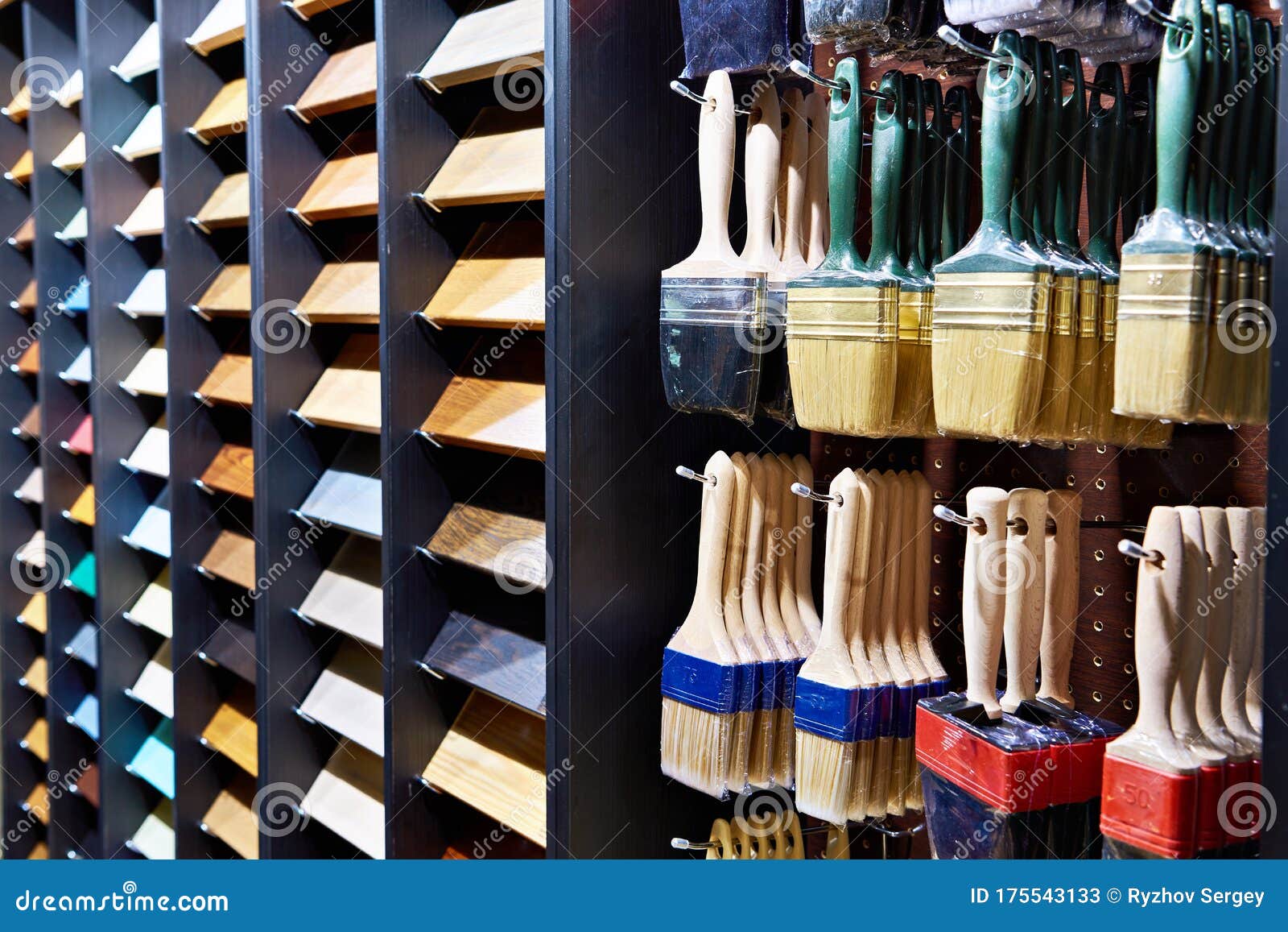 Building Brushes and Color Samples on Store Stock Image - Image of ...