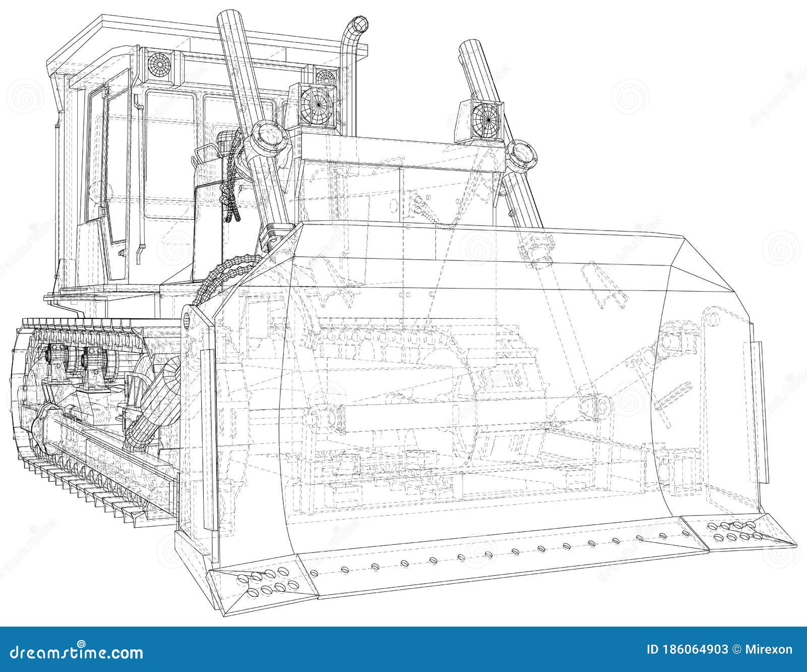 Building Bulldozer Illustration Vector. Wire-frame Line Isolated Stock ...