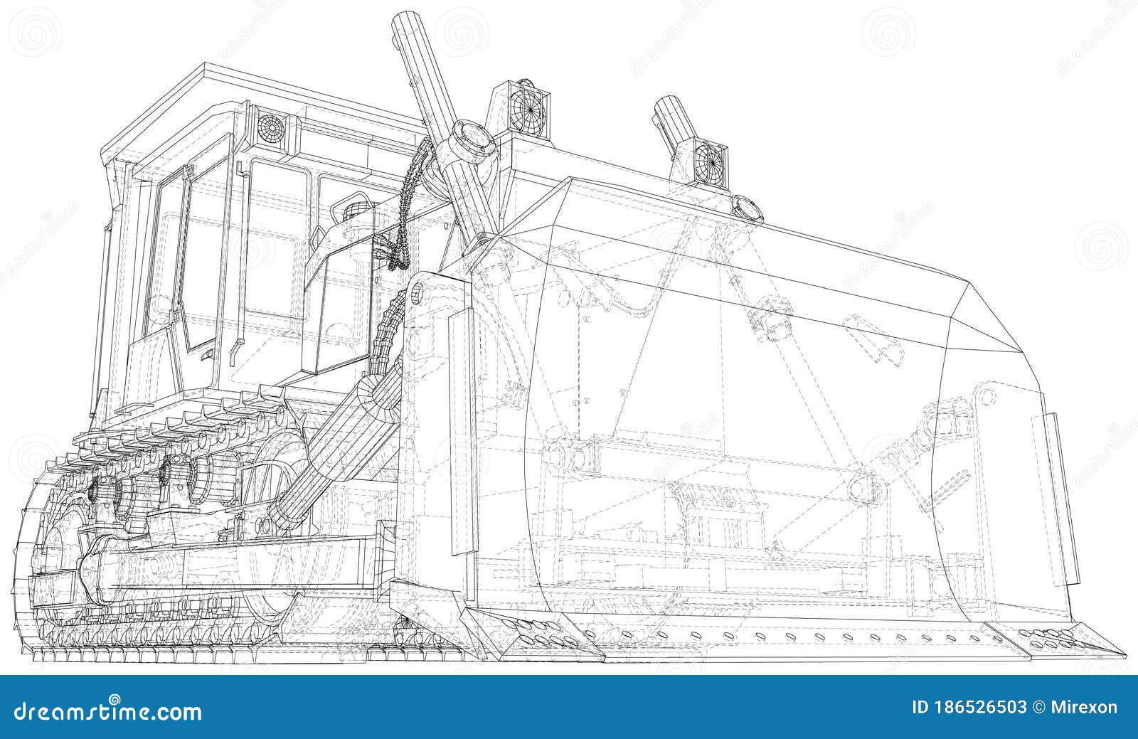 Building Bulldozer Illustration Vector. Wire-frame Line Isolated Stock ...