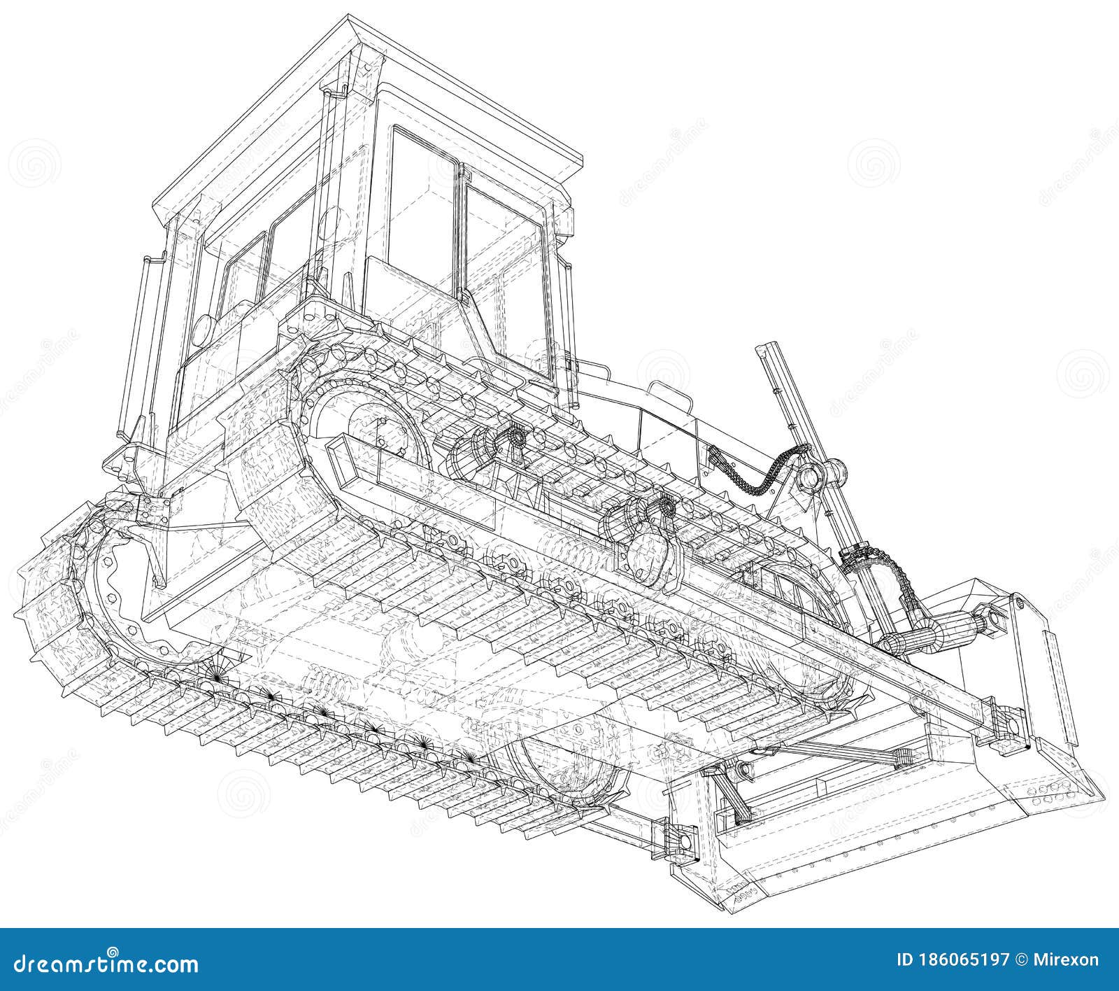 Building Bulldozer Isolated. 3D Rendering. Wire-frame. the Layers of ...