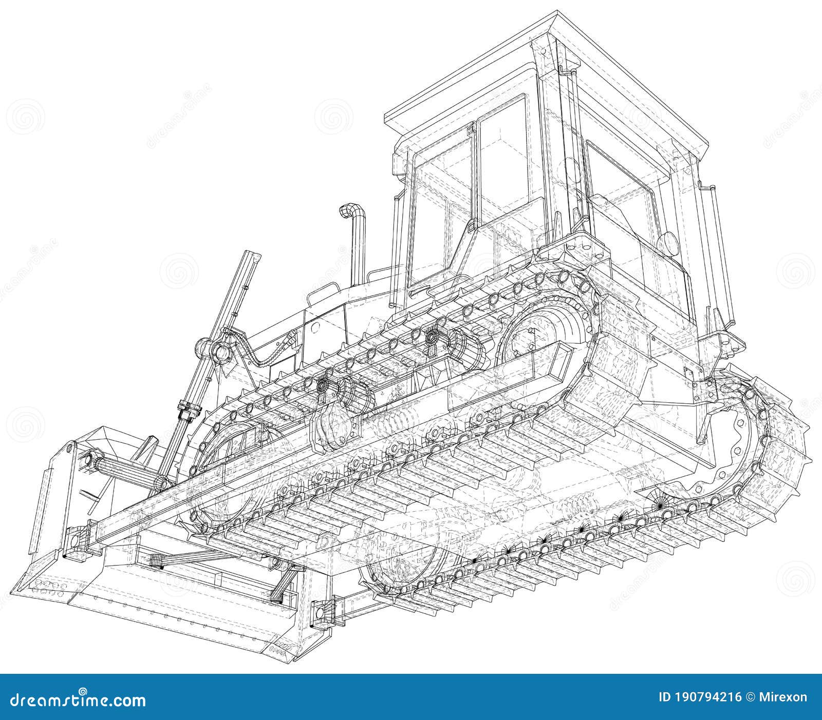 Building Bulldozer Isolated. 3D Rendering. Wire-frame. the Layers of ...