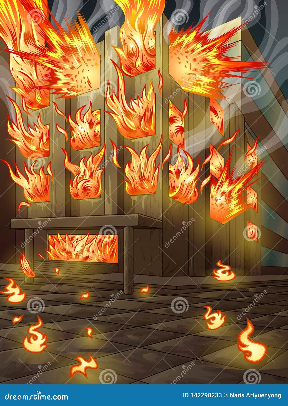 The building is burning. stock vector. Illustration of background ...