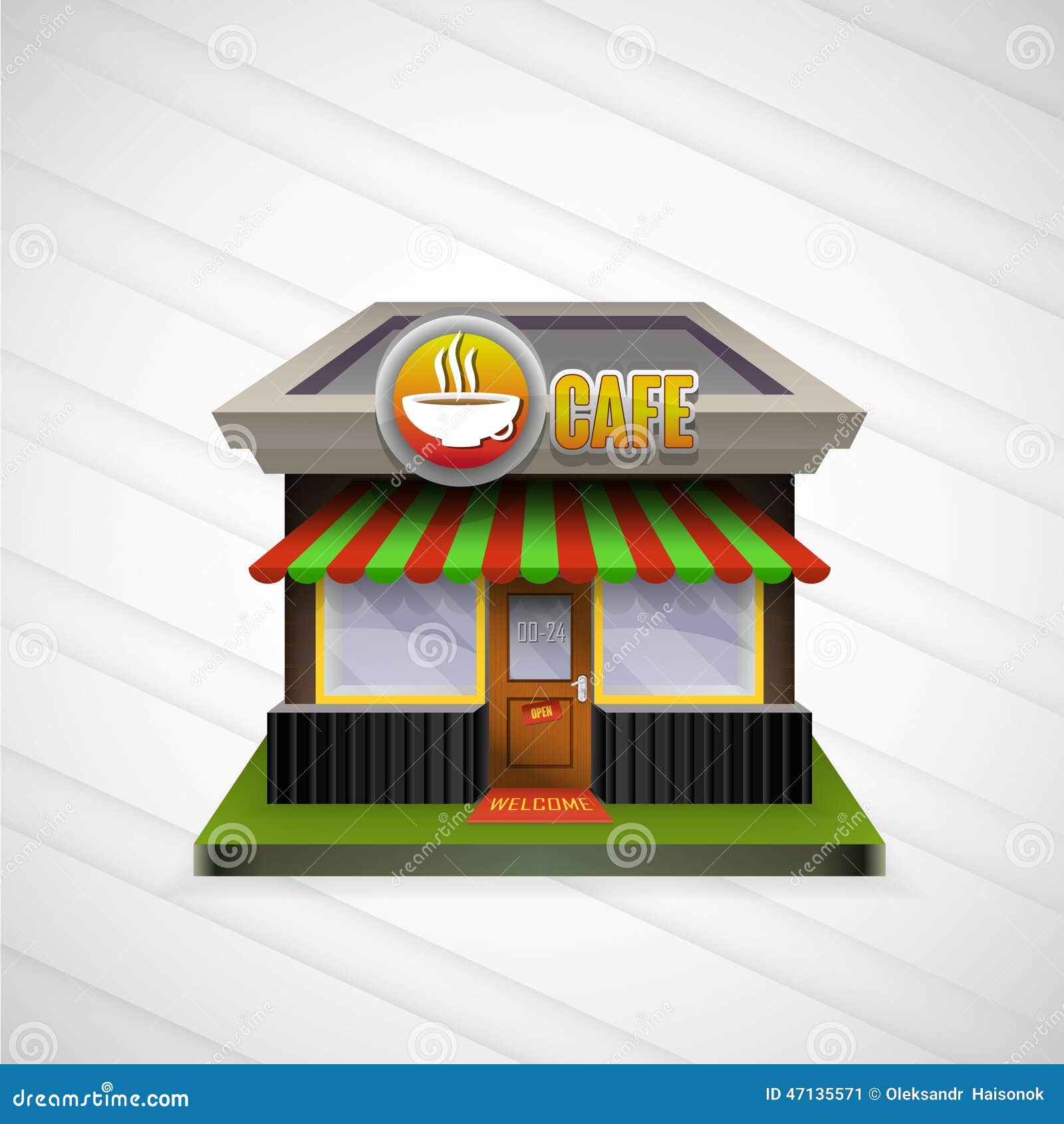 Building Cafe Open Storefronts and Bright Awning Stock Vector ...