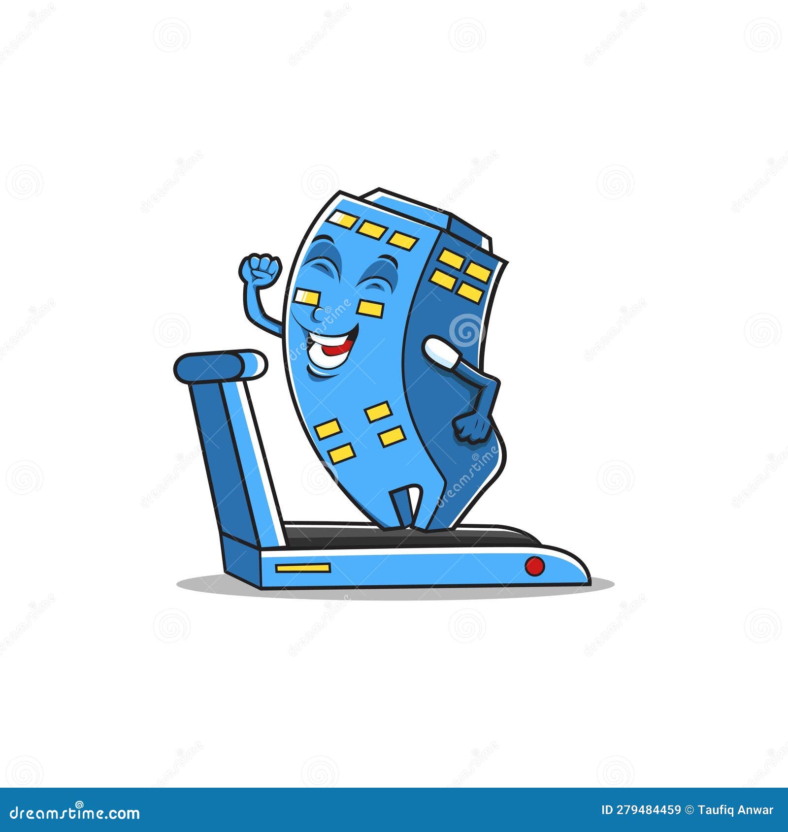 Building Cartoon Character on Treadmill Vector Illustration Design ...
