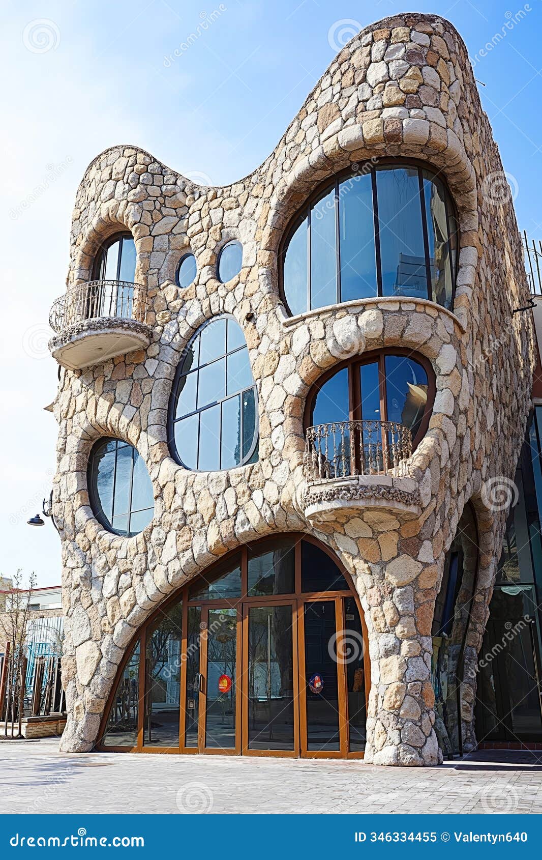 A Building with a Cat Shaped Building with Many Windows Stock Image ...
