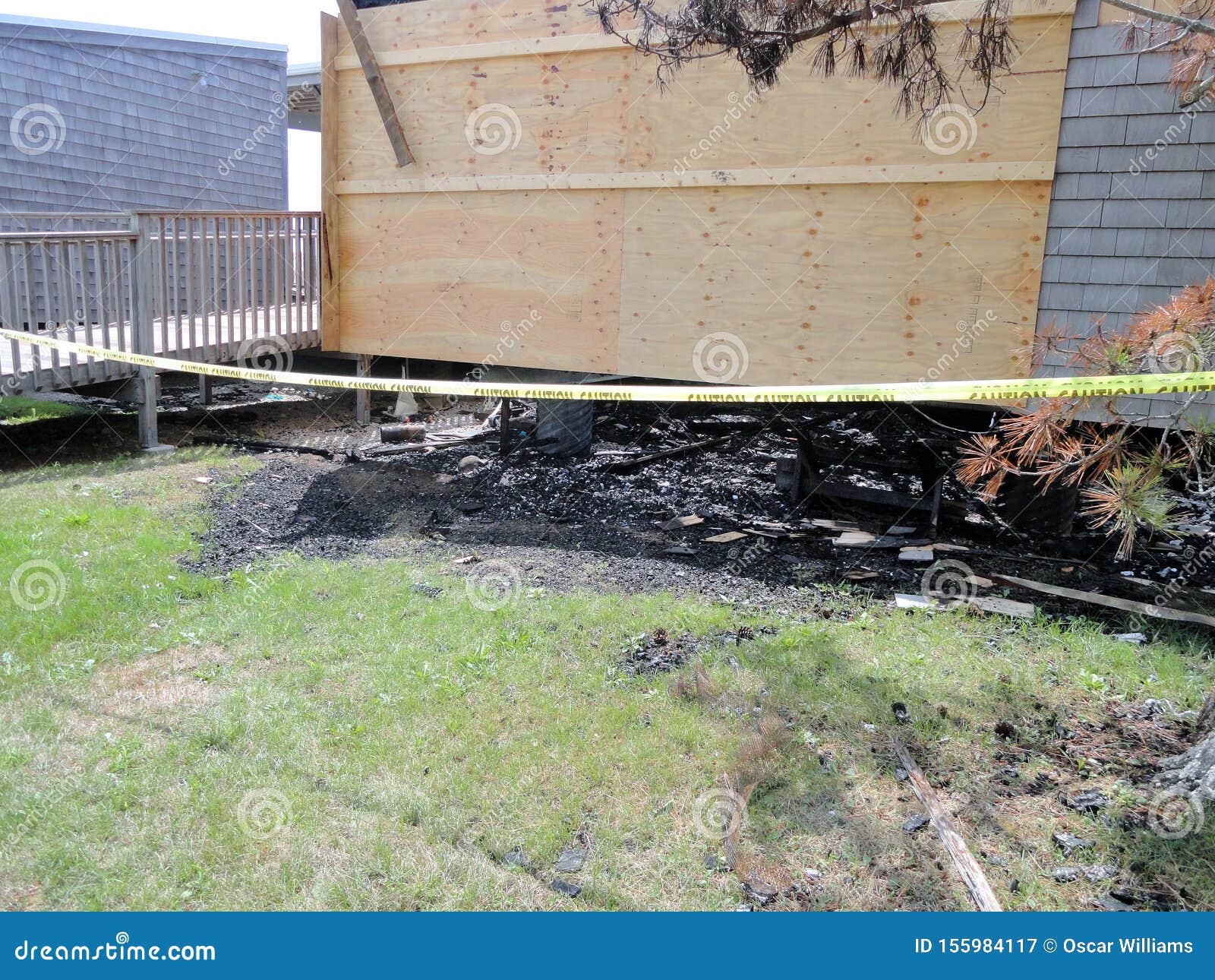 Building caught on fire. stock image. Image of arson - 155984117