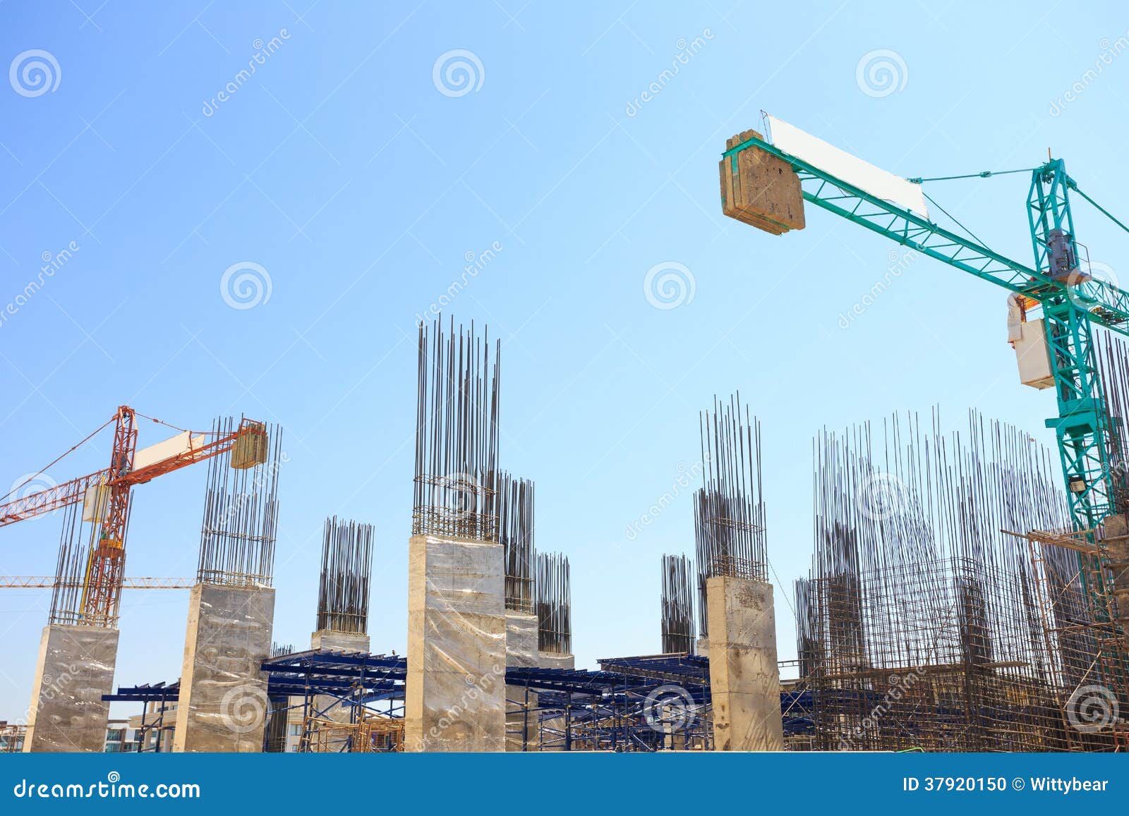 Building Cement Pillar in Construction Site with Blue Sky Stock Photo ...
