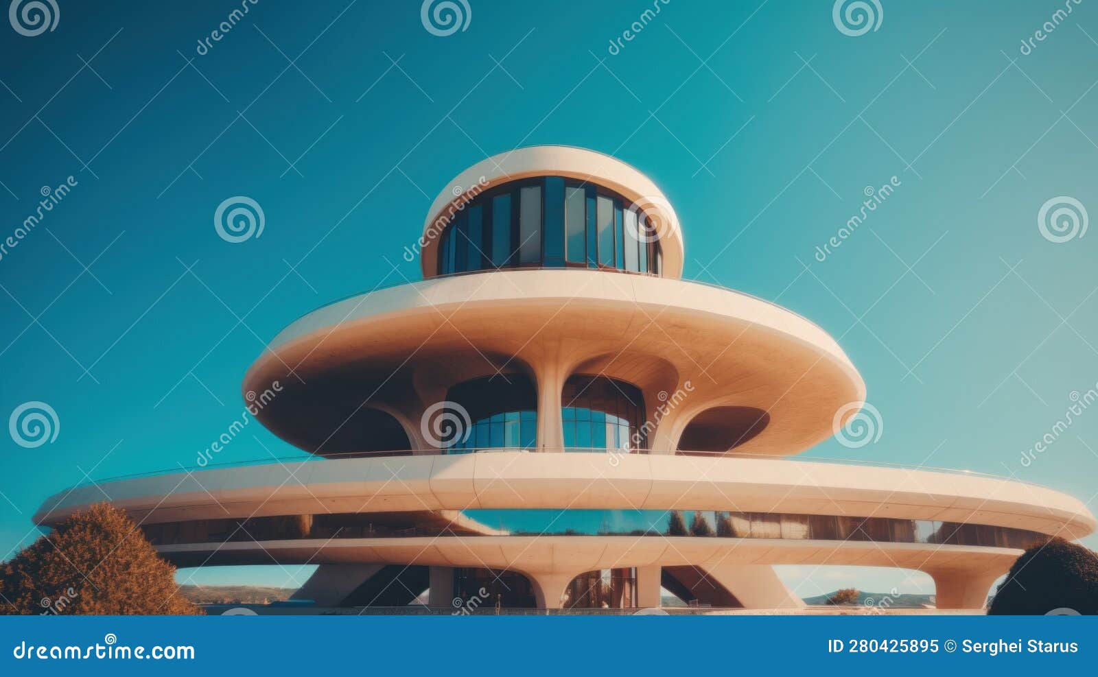 The Circular Roof House In The Woods With An Alien Landscape Stock ...