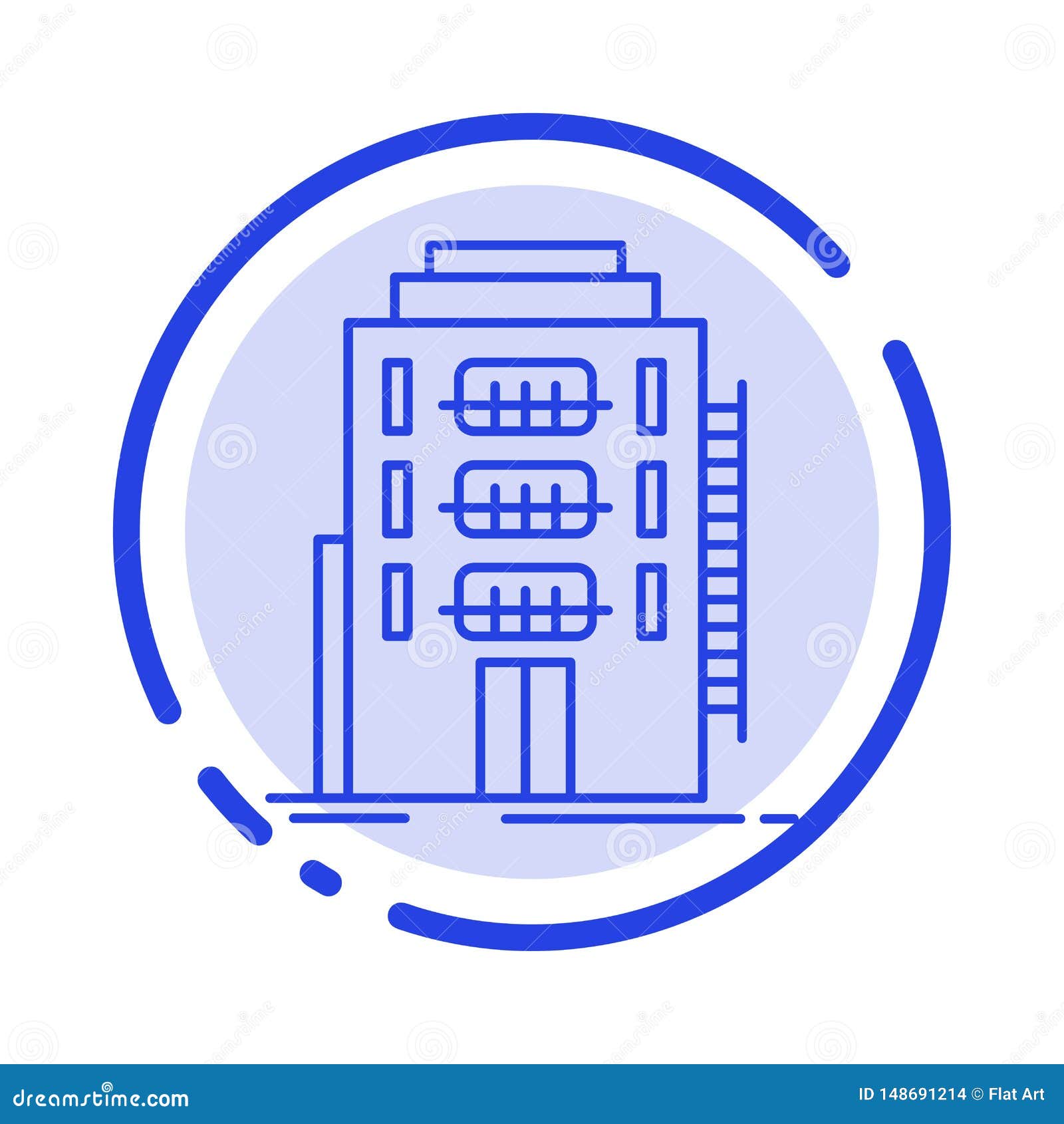 Building, City, Dormitory, Hostel, Hotel Blue Dotted Line Line Icon ...
