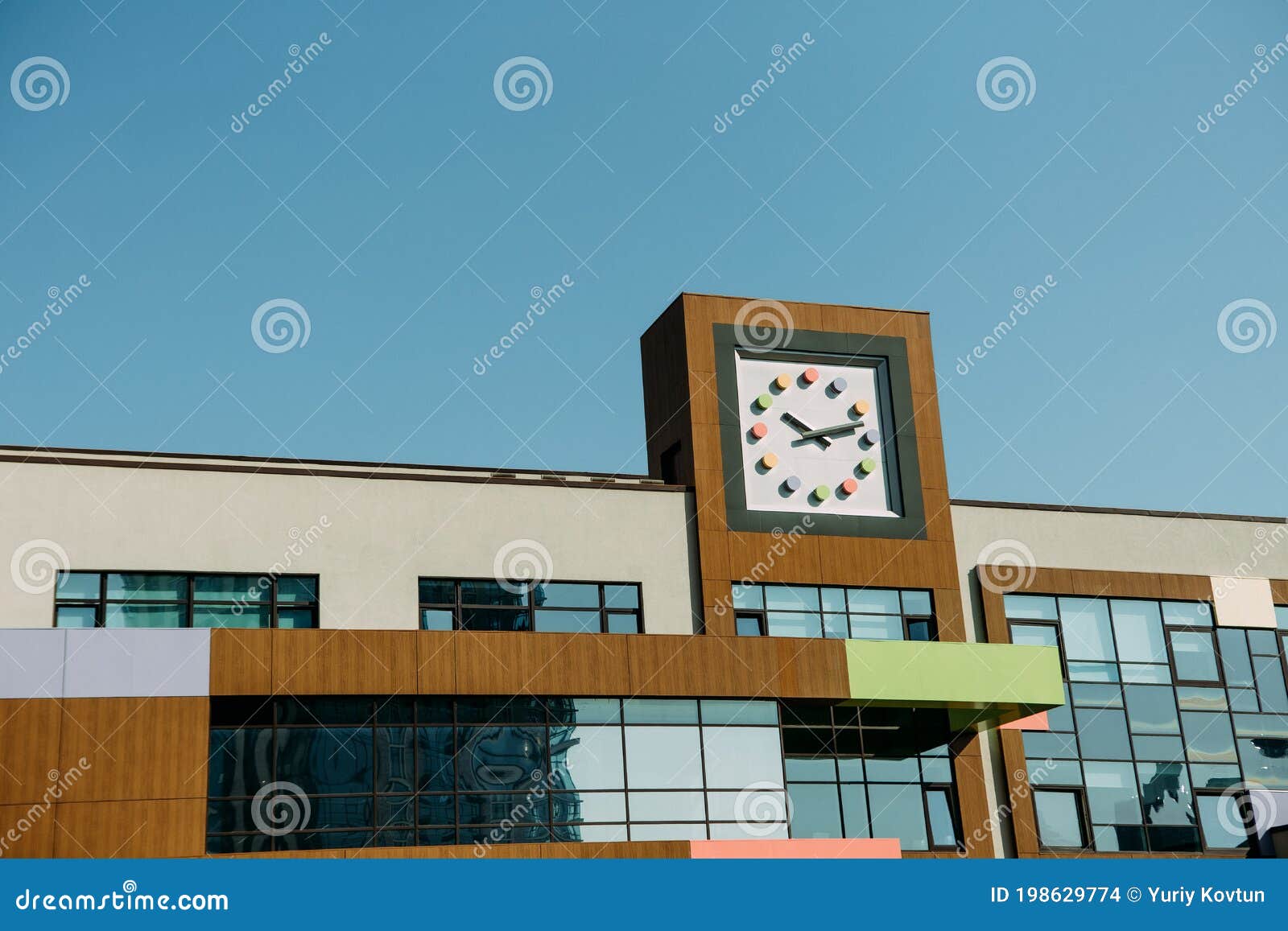 Building Clock Roof Mirrored Windows Colored Facade Editorial Stock ...