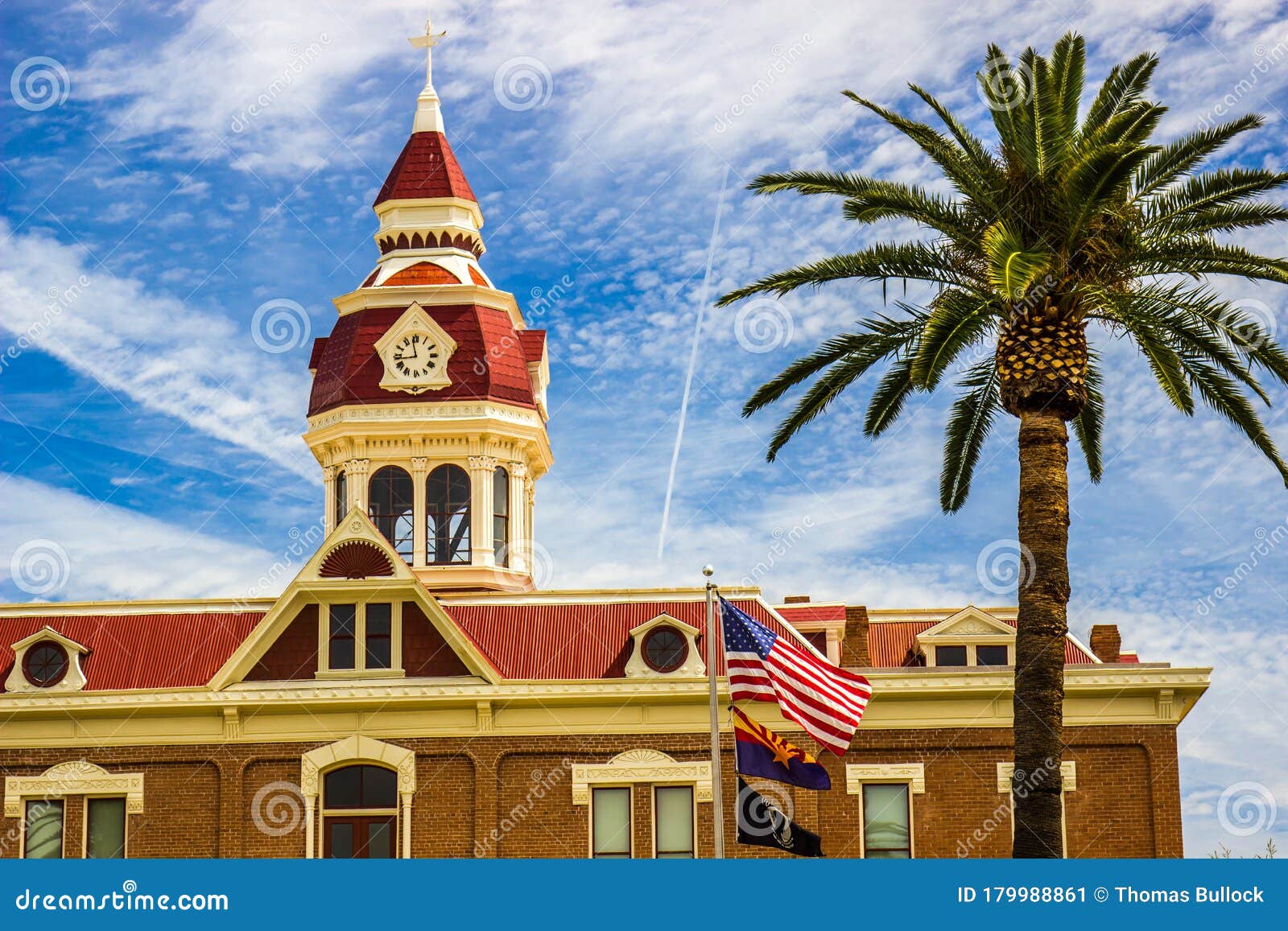 Building with Clock Tower Displaying American, Arizona & POW Flags ...