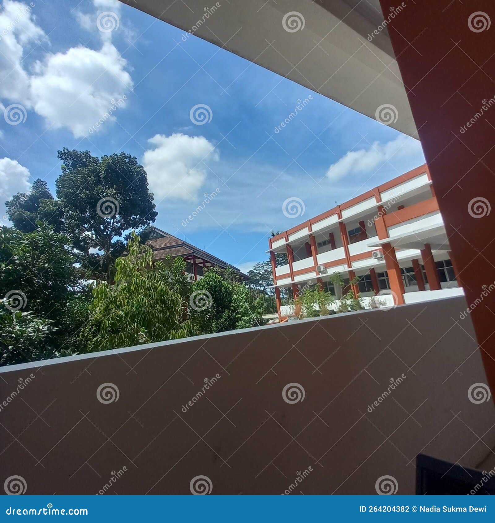 Building with Cloud, Sunlight, and Trees from Below Stock Photo - Image ...