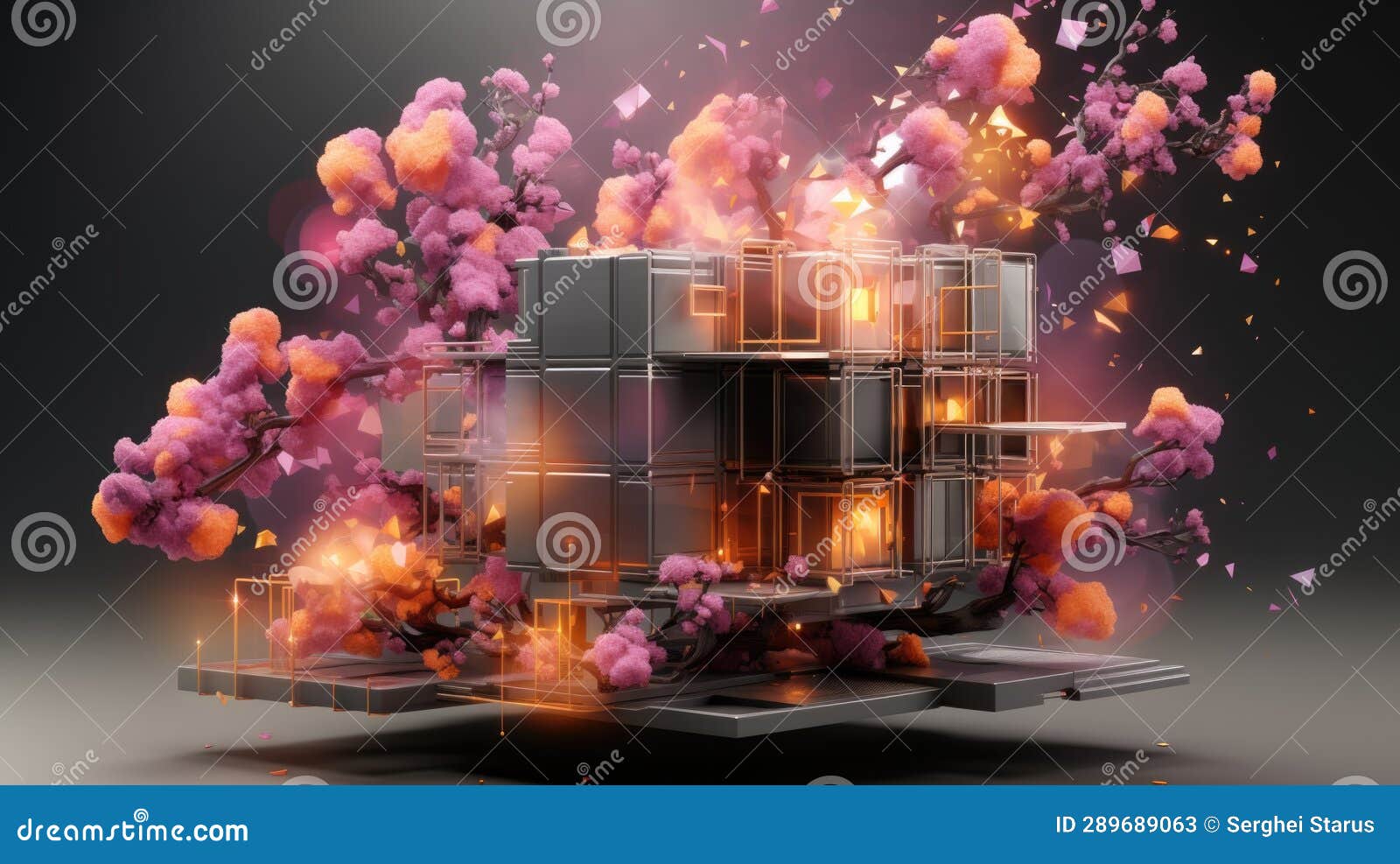 A Building with Colored Dust Bursts, AI Stock Illustration ...