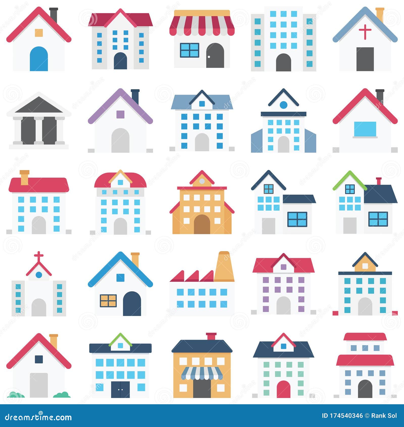 Building Colored Vector Icons Set Every Single Icon Can Easily Modify ...