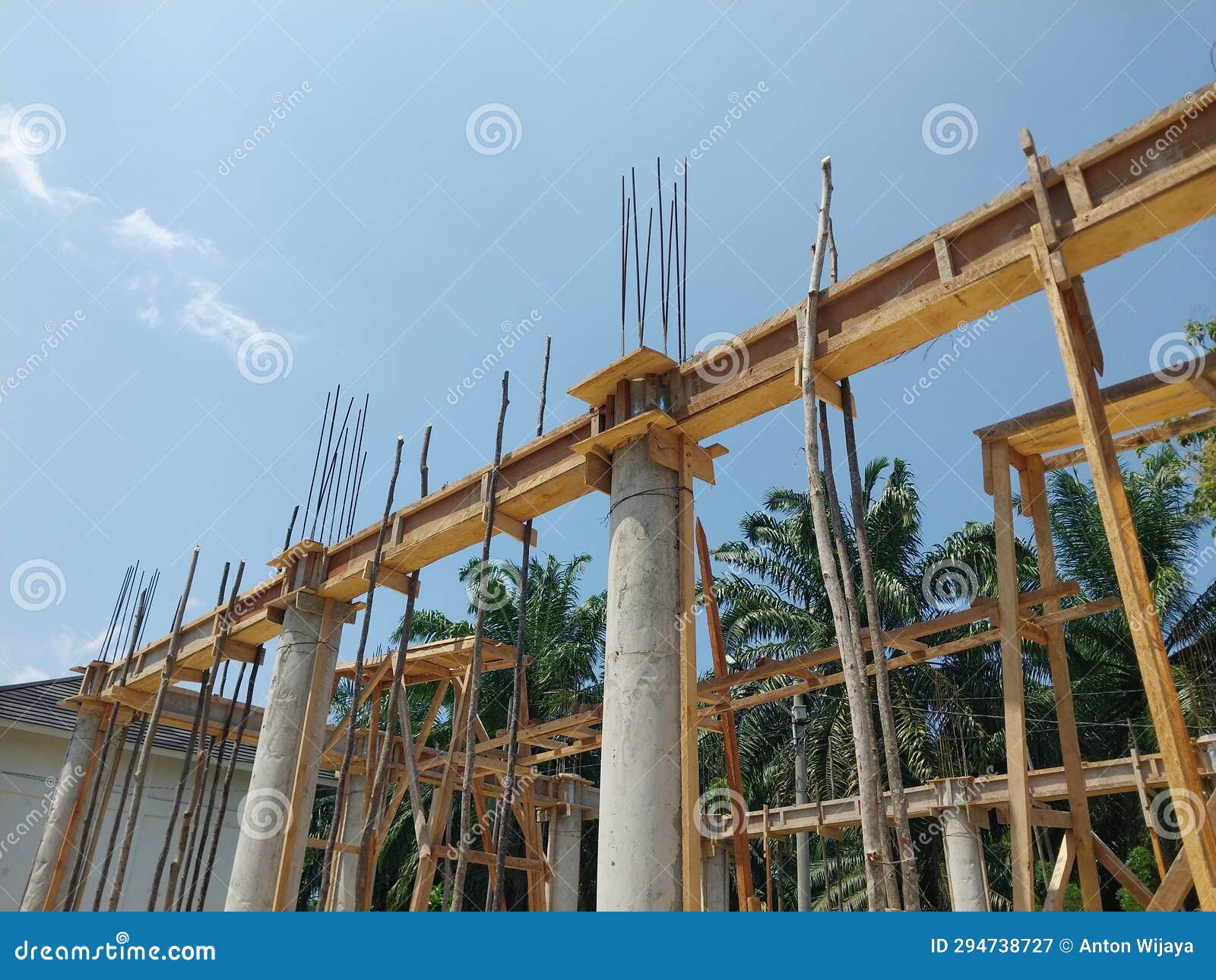 Building Under Construction. a Building Column Whose Formwork Has Just ...