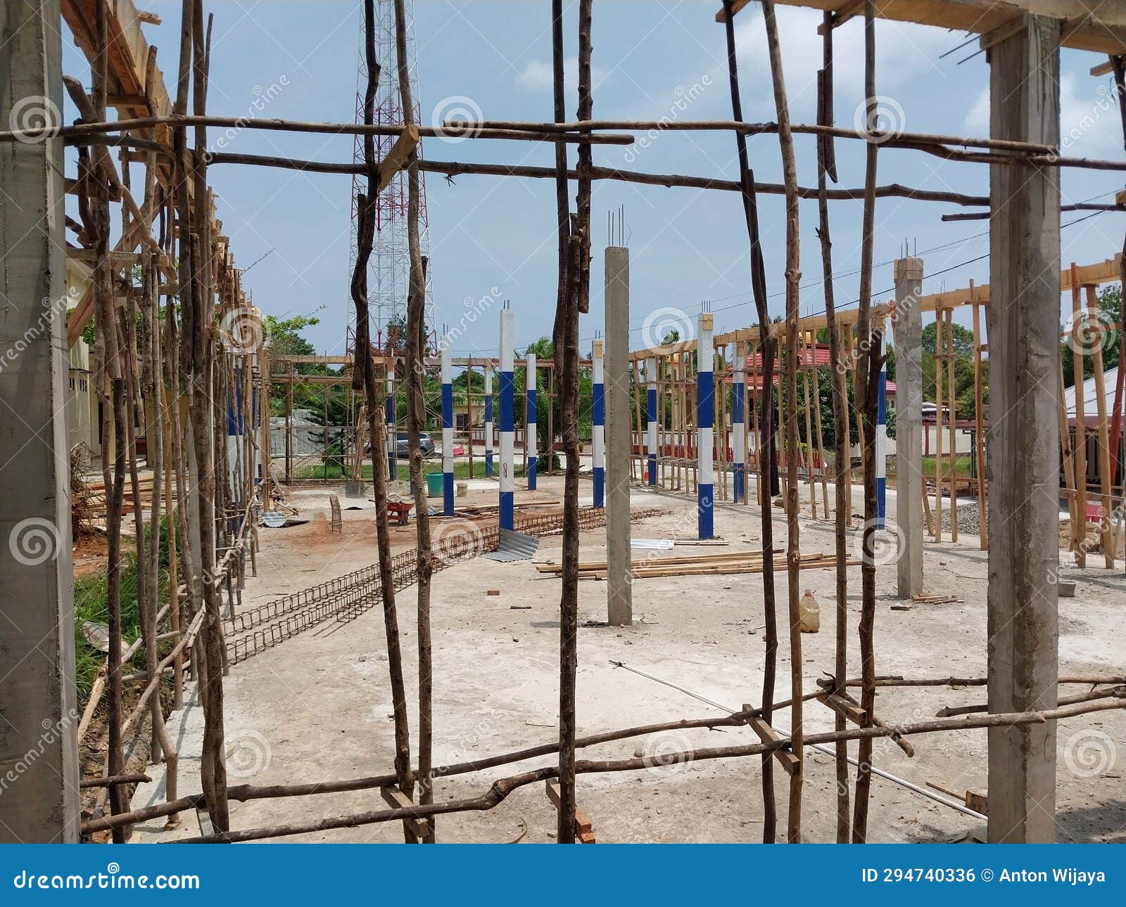Building Under Construction. a Building Column Whose Formwork Has Just ...