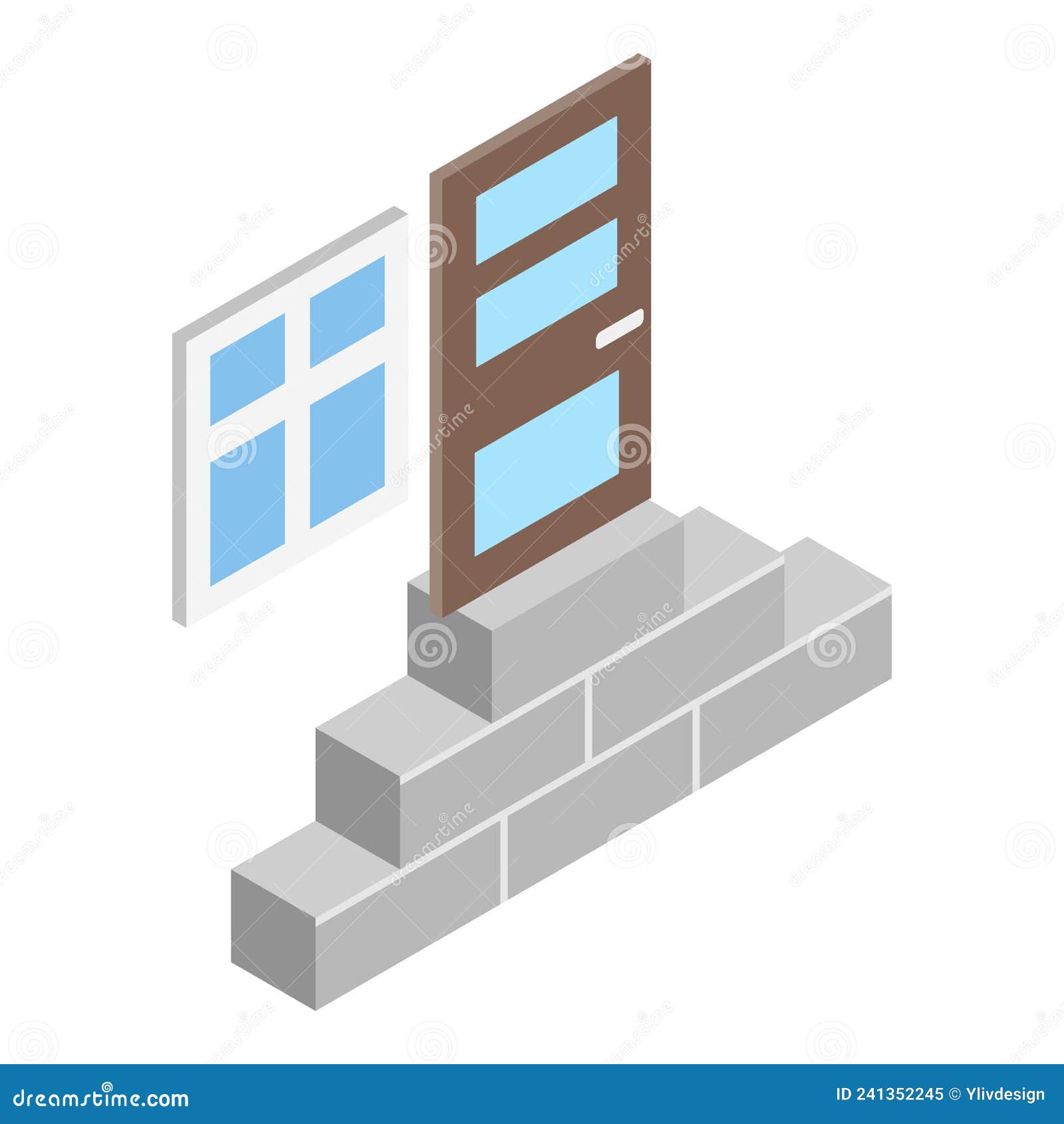 Building Component Icon Isometric Vector. New Window Door and Brick ...