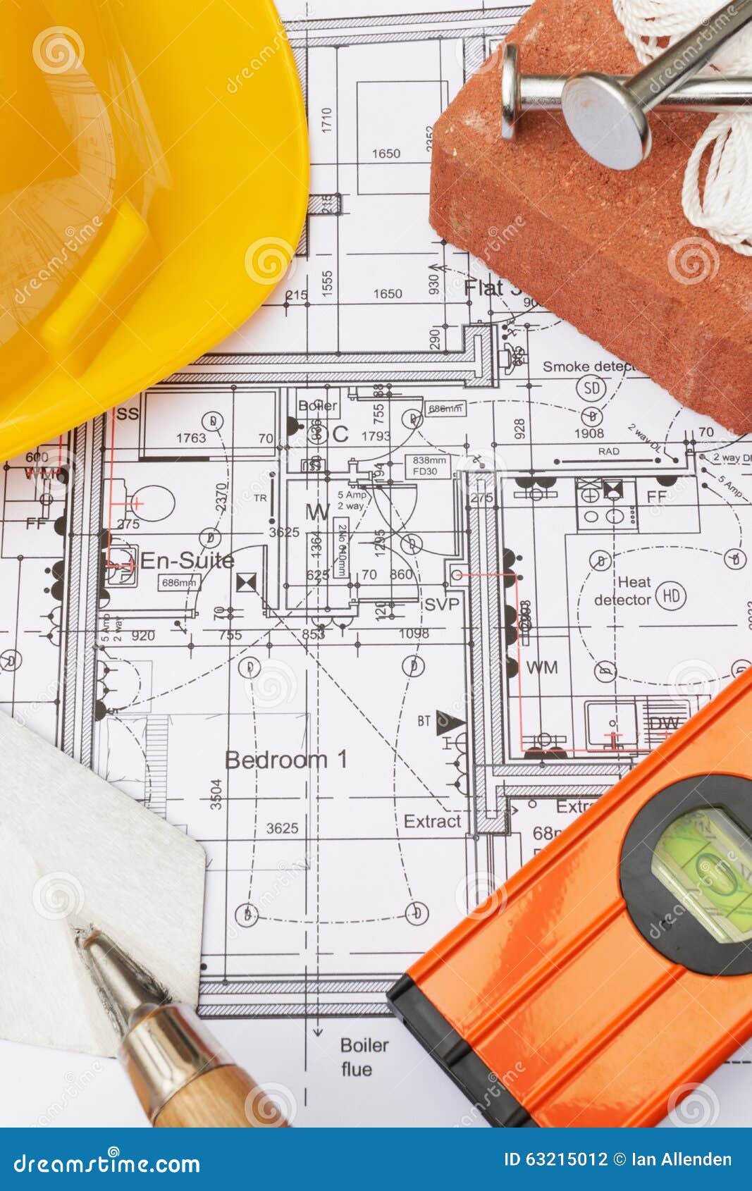 Building Components Arranged on House Plans Stock Photo - Image of ...