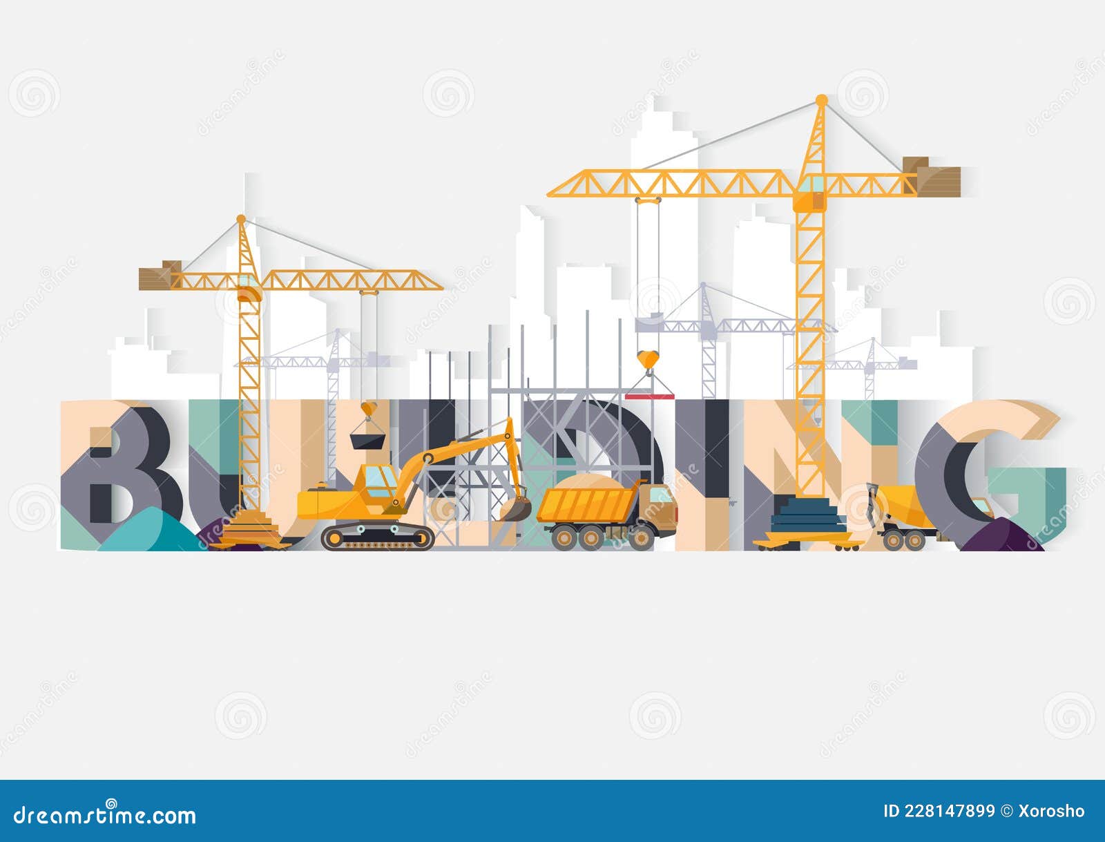 Building Concept Design. Typographic Illustrations Stock Vector ...