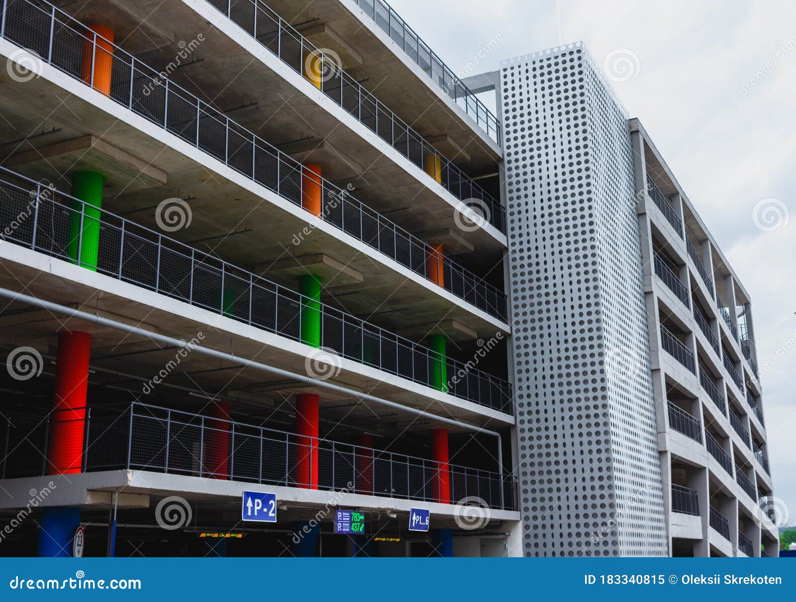 Building with Concrete Floors and Colored Support Columns Stock Image ...