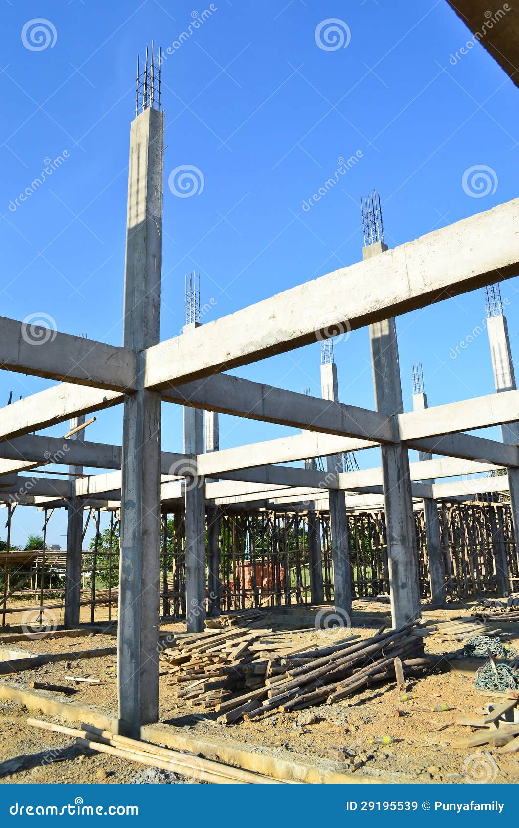 Building Construct Site and Blue Sky Stock Image - Image of board, post ...
