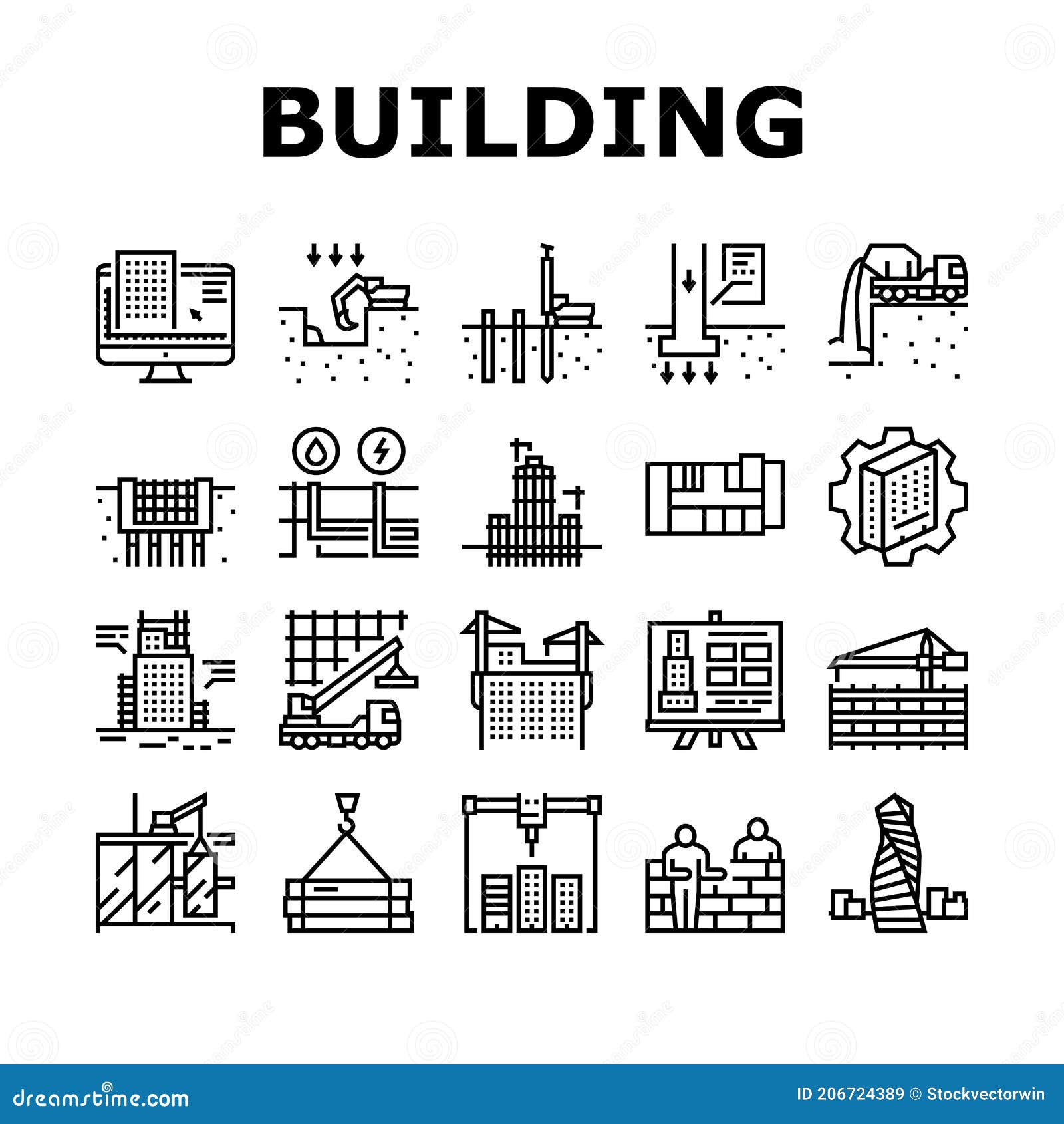 Building Construction Collection Icons Set Vector Stock Illustration ...