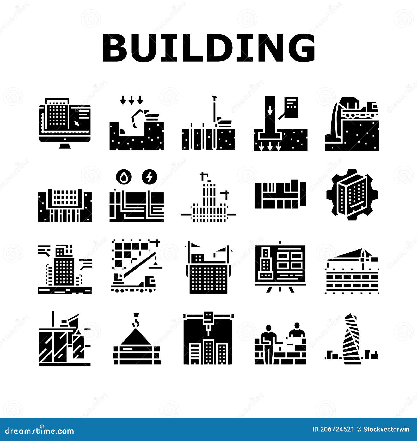 Building Construction Collection Icons Set Vector Stock Illustration ...