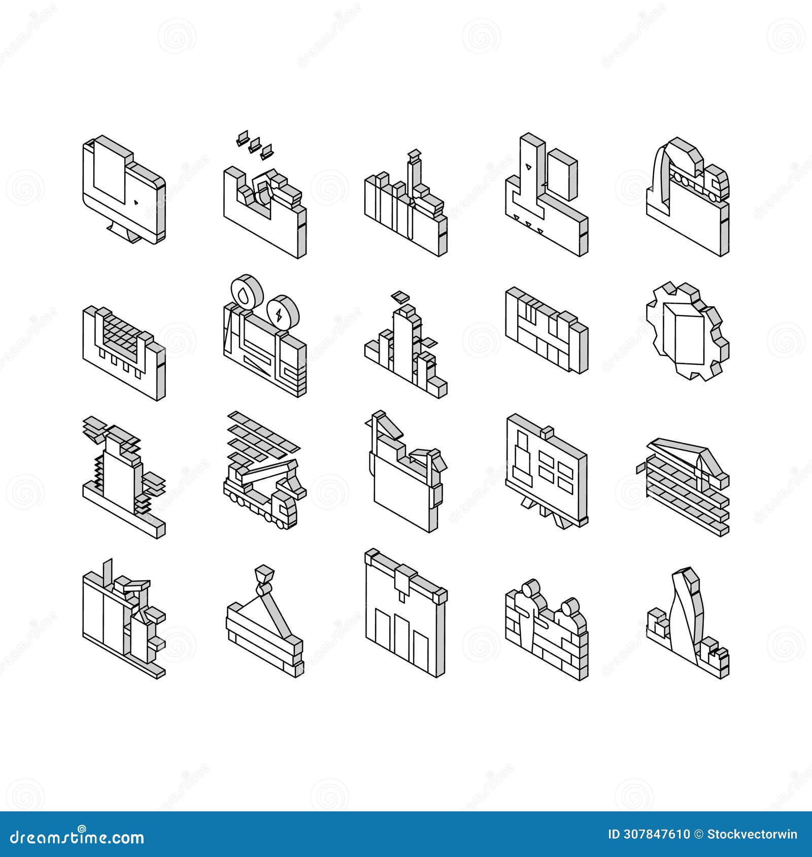 Building Construction Collection Isometric Icons Set Vector Stock ...