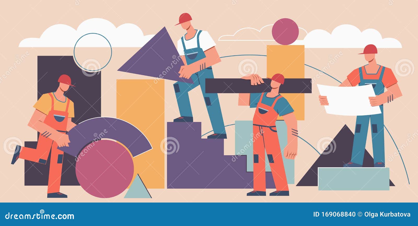 Building Construction Concept. Professional Builders Work With On ...