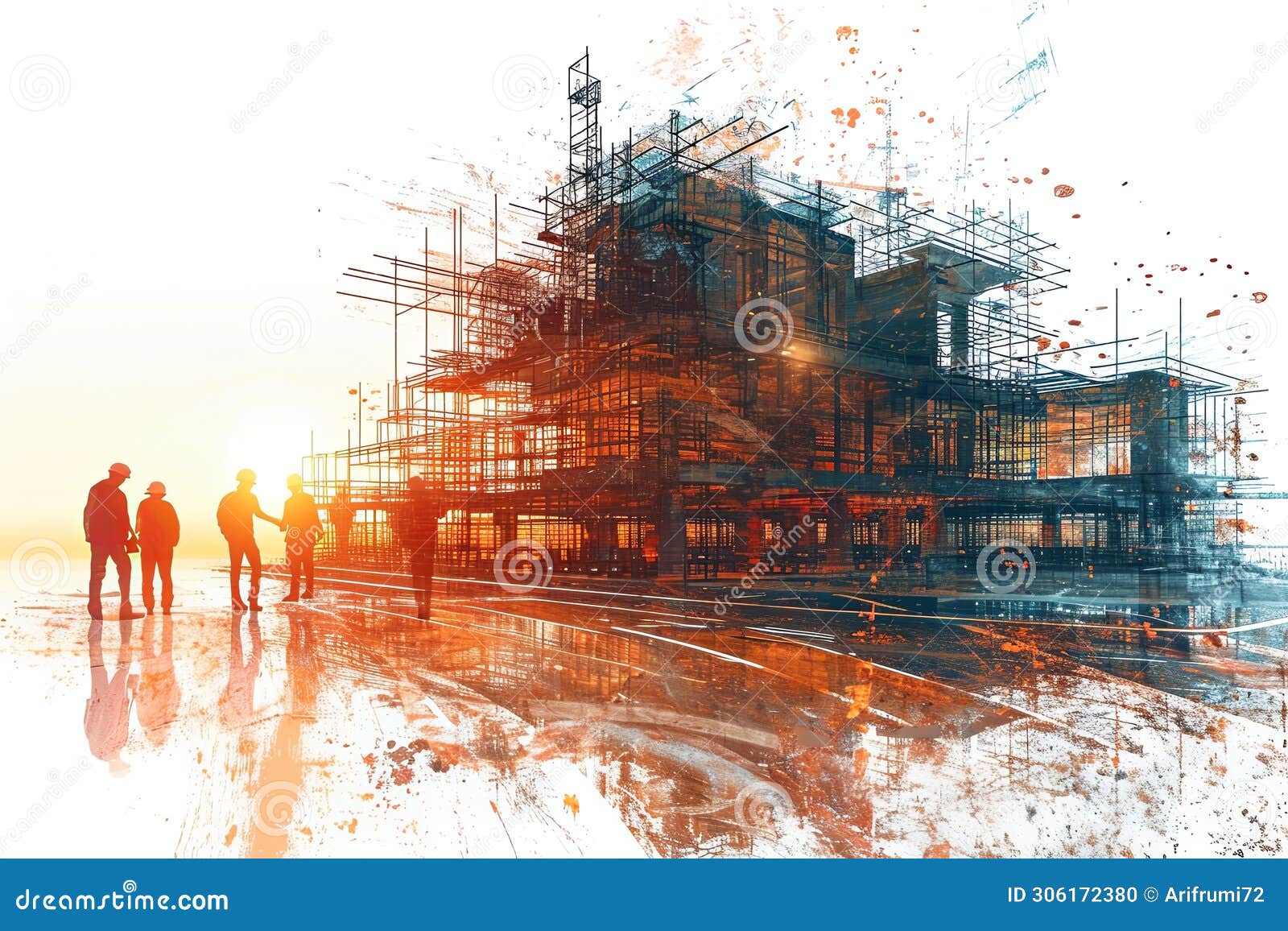 Building Construction Engineer Illustration with Double Exposure ...