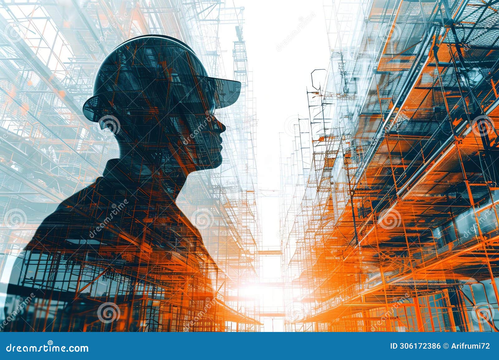 Building Construction Engineer Illustration with Double Exposure ...