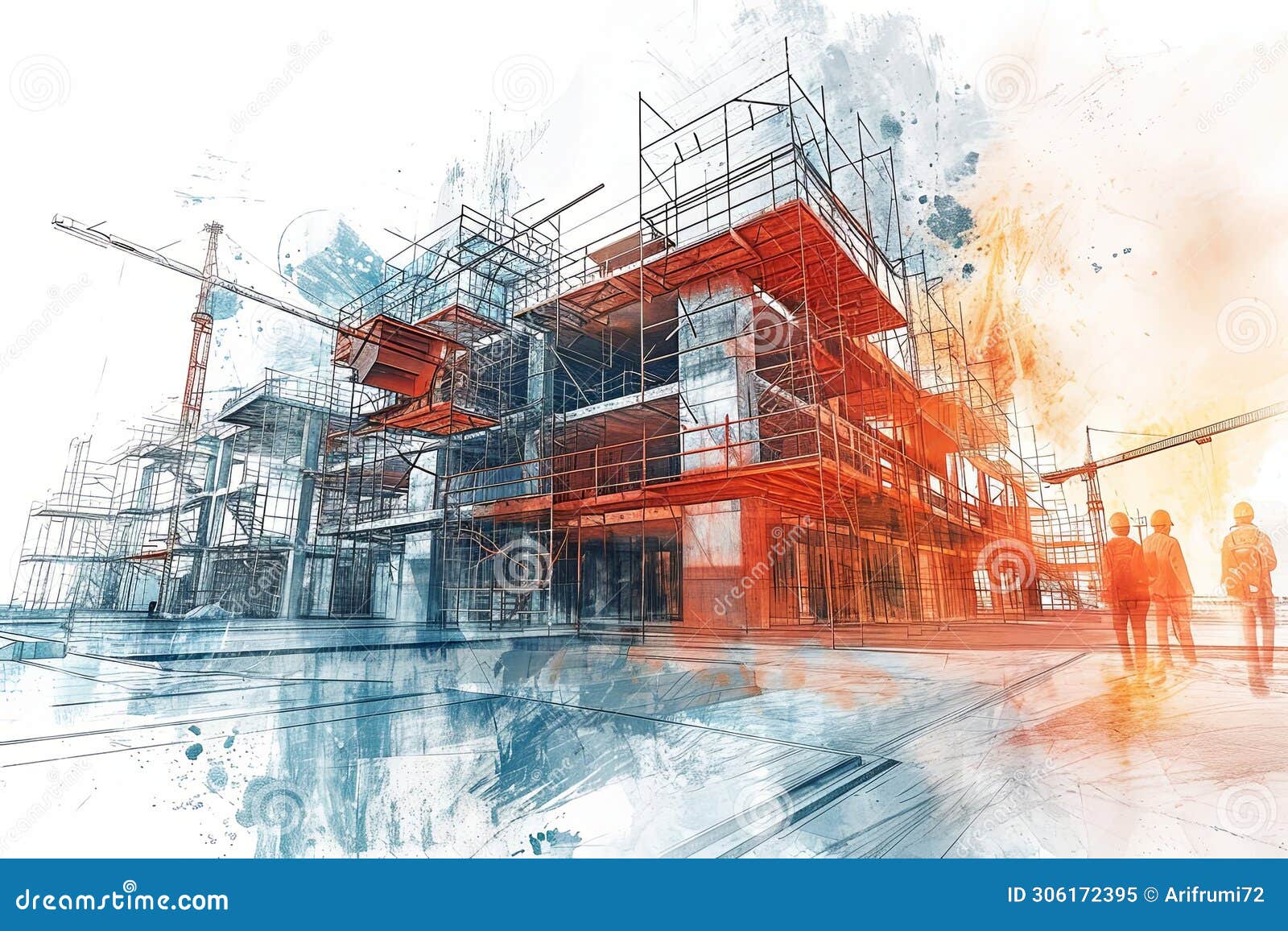 Building Construction Engineer Illustration with Double Exposure ...