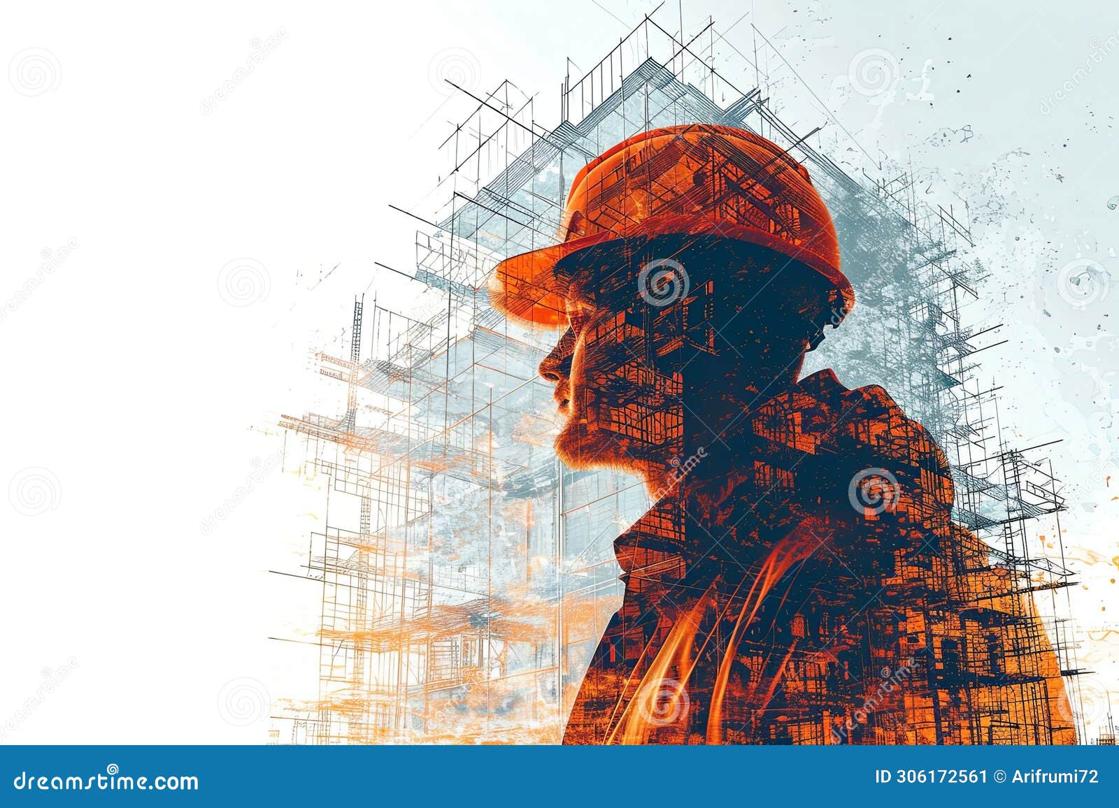 Building Construction Engineer Illustration with Double Exposure ...