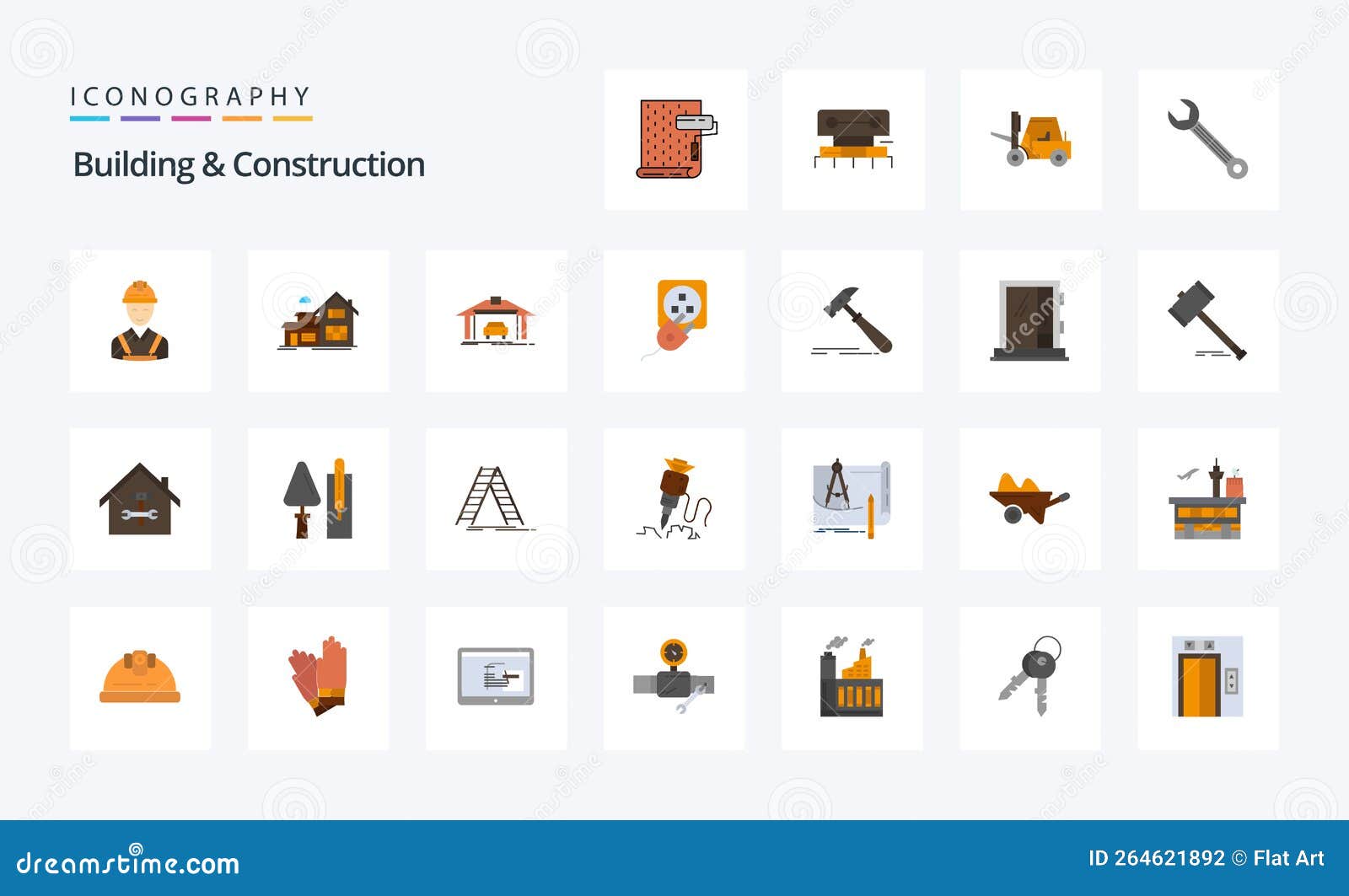 25 Building and Construction Flat Color Icon Pack Stock Vector ...
