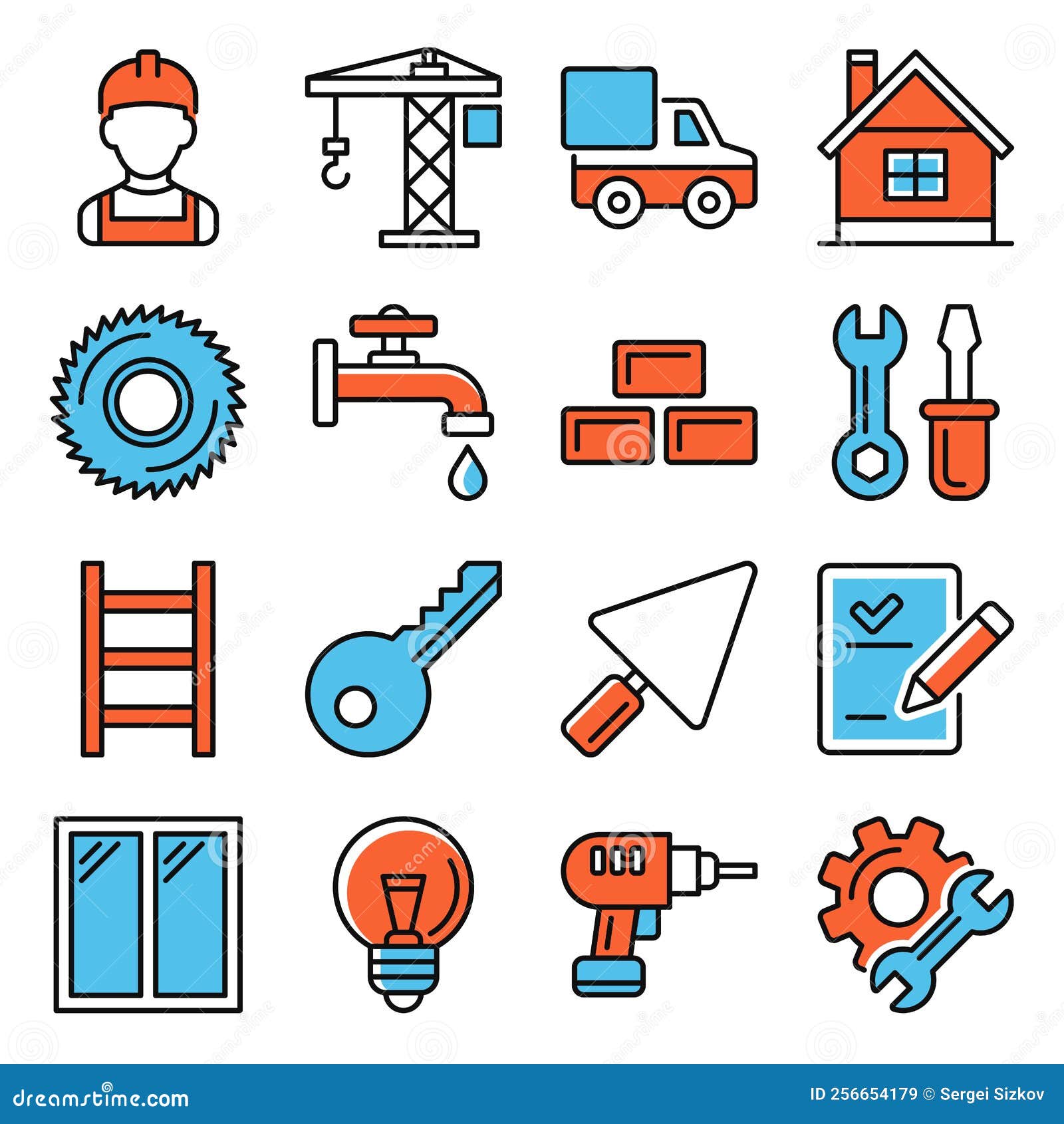 Building Construction Icons Set on White Background. Vector Stock ...