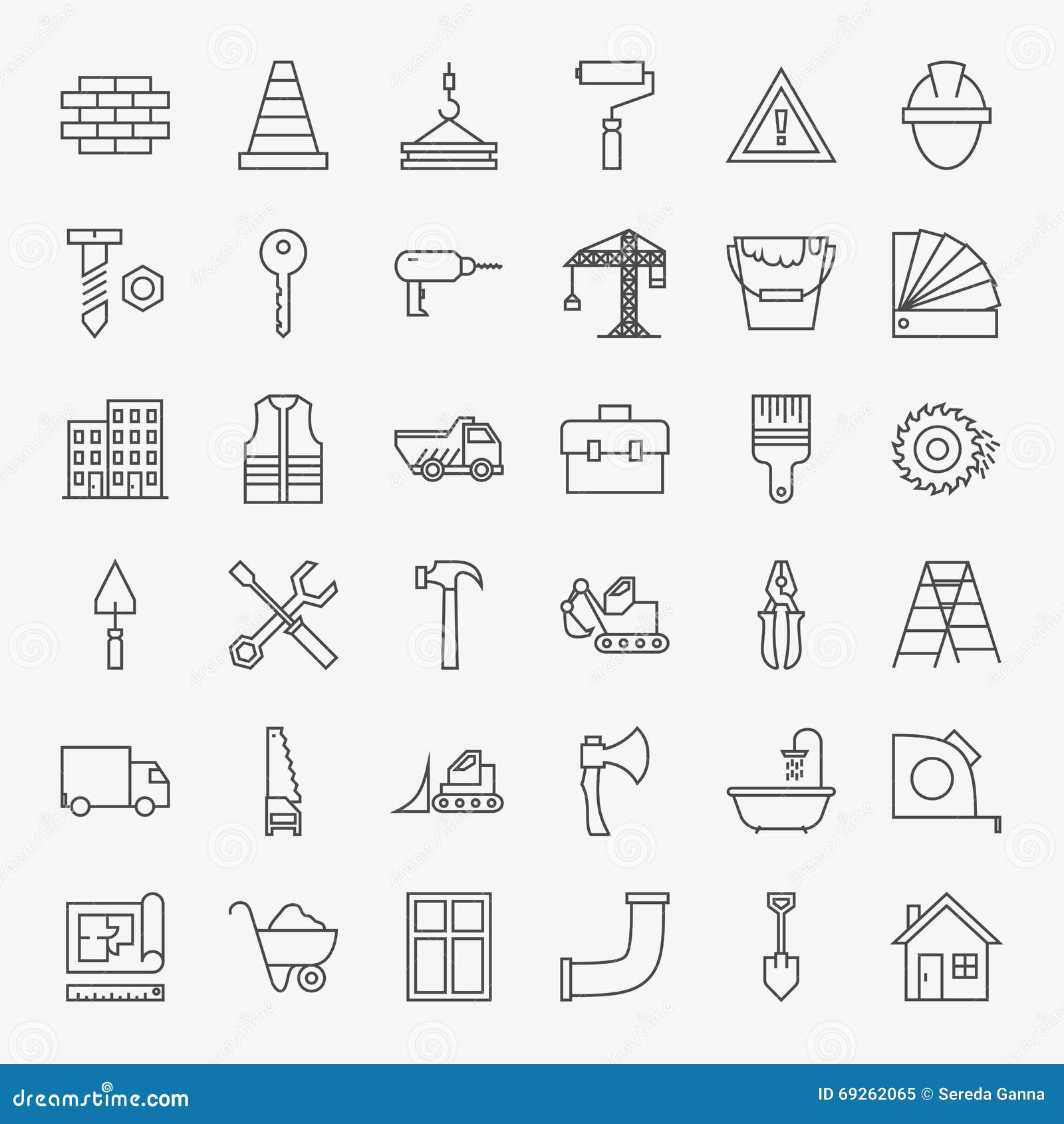 Building Construction Line Art Design Icons Big Set Stock Vector ...