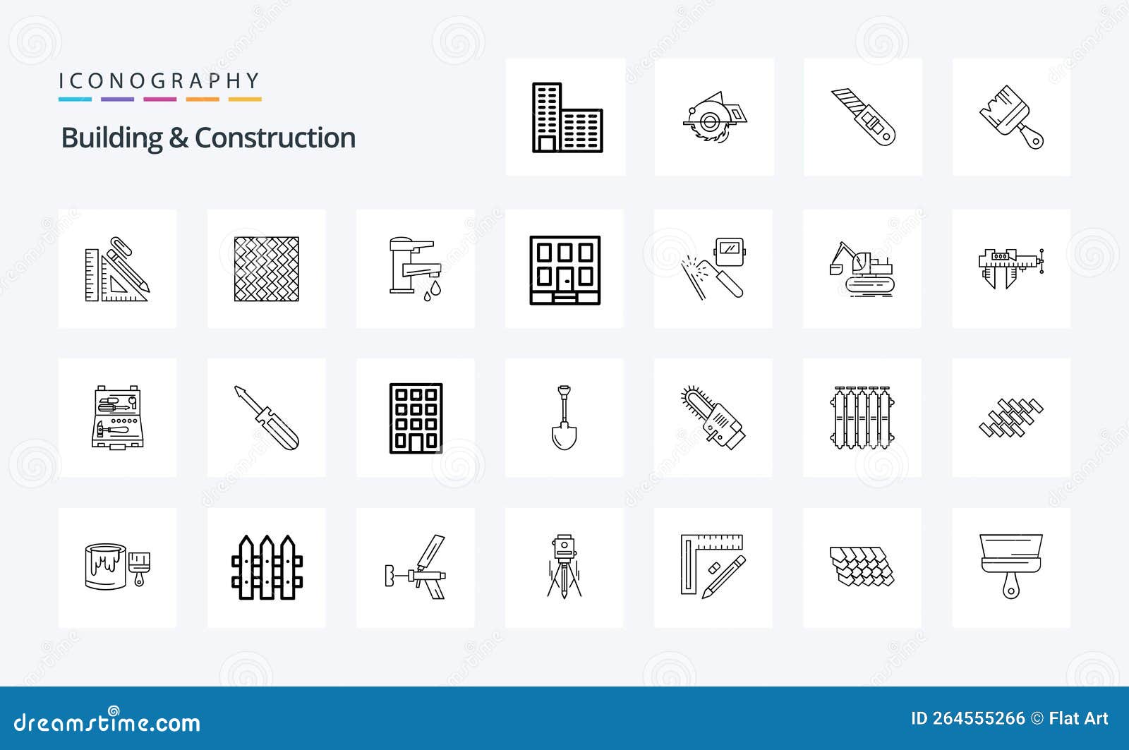 25 Building and Construction Line Icon Pack Stock Vector - Illustration ...