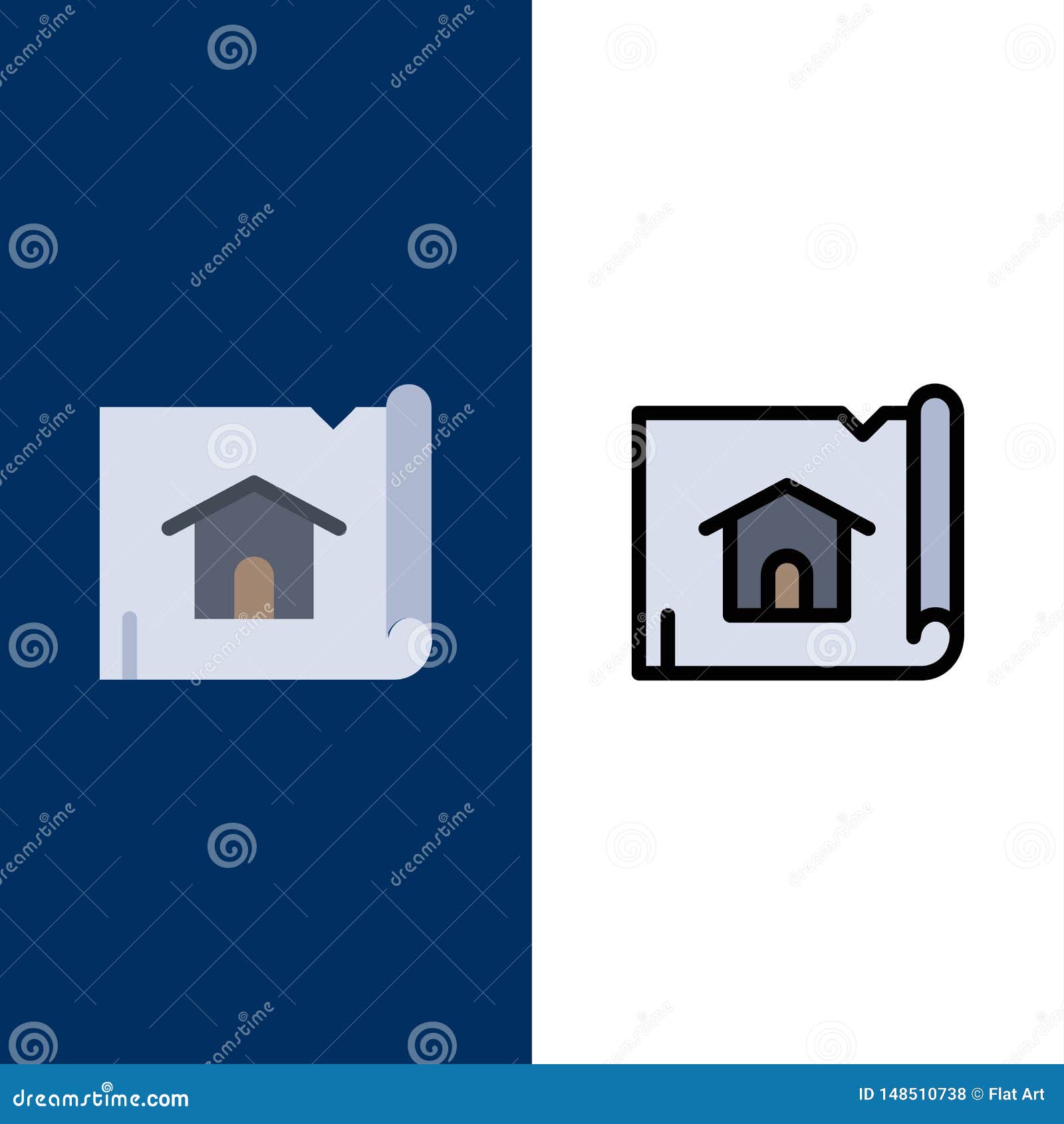 Building, Construction, Map, House Icons. Flat and Line Filled Icon Set ...