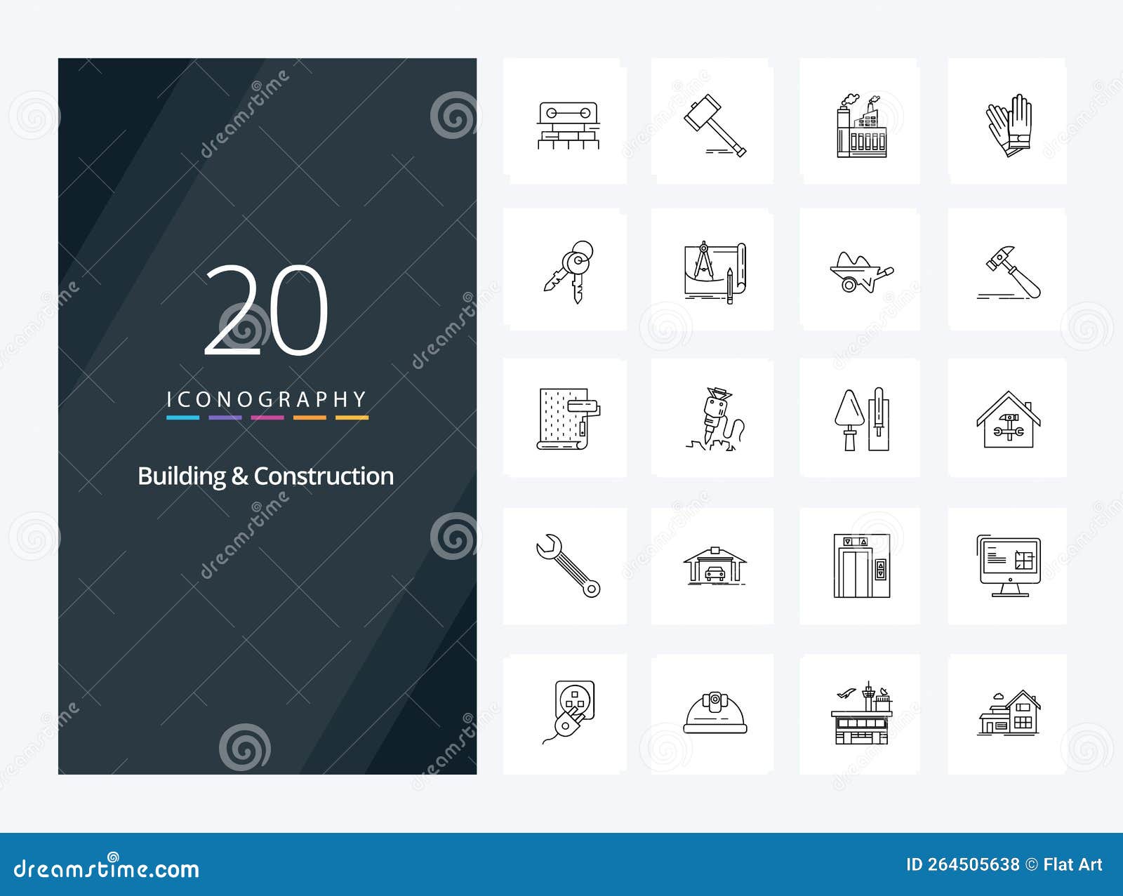 20 Building and Construction Outline Icon for Presentation. Vector Line ...
