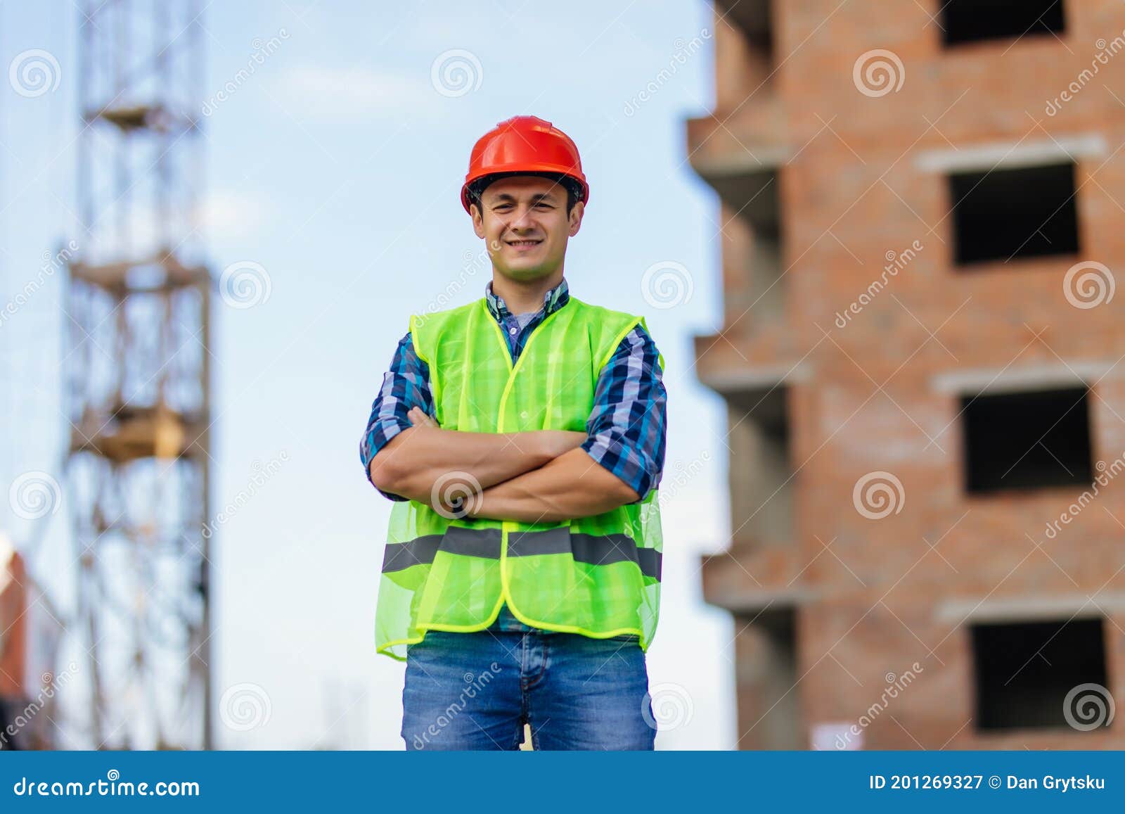 Building, Construction and People Concept. Close Up of Builder Crossed ...