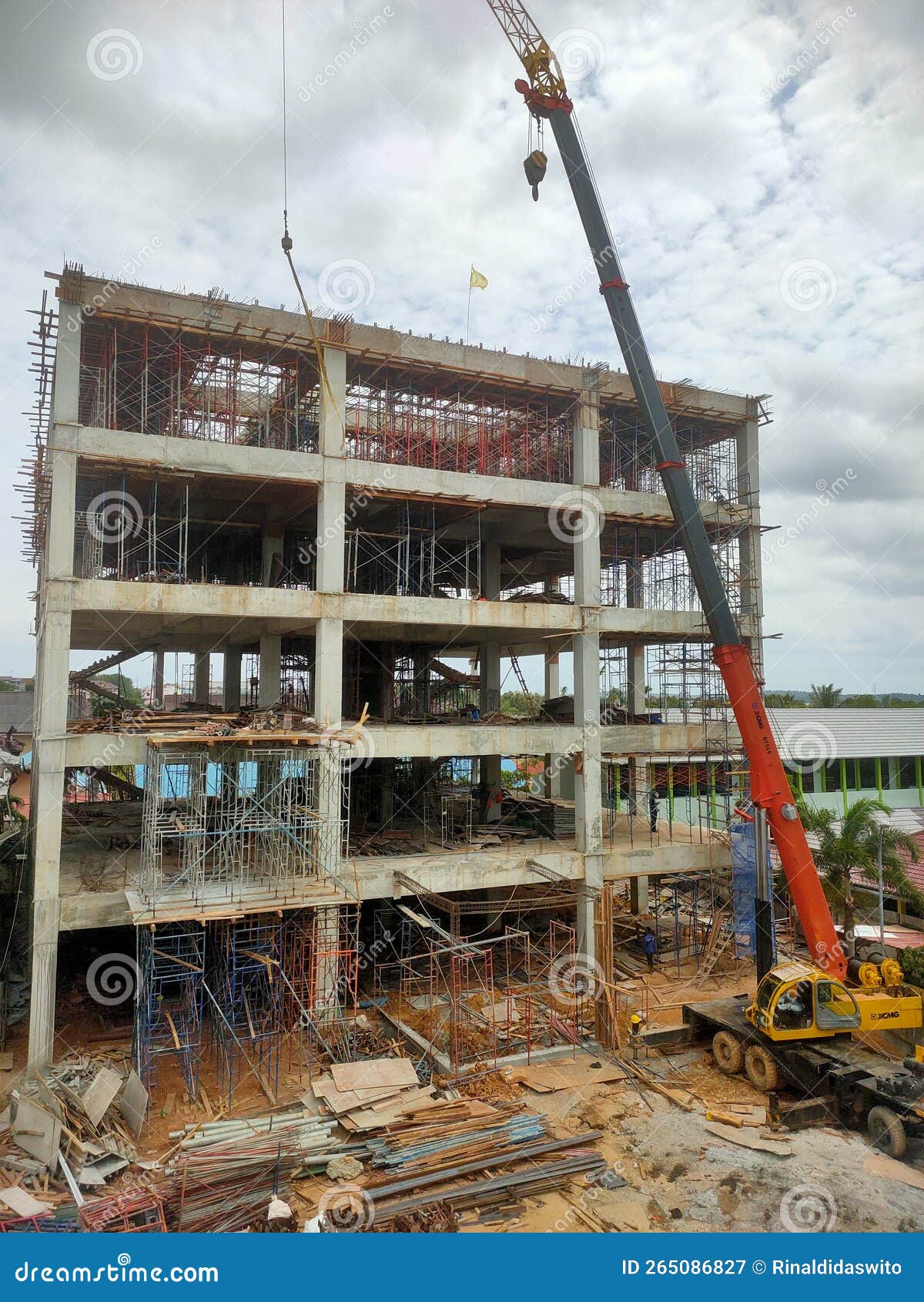 Building Construction Process with Crane and Lots of Scaffolding ...