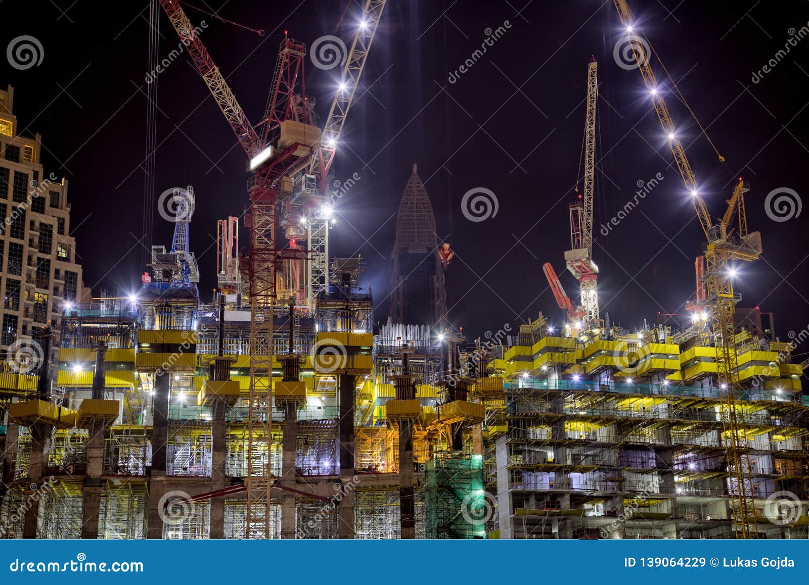 Building at Construction Process during Night. Editorial Stock Image ...