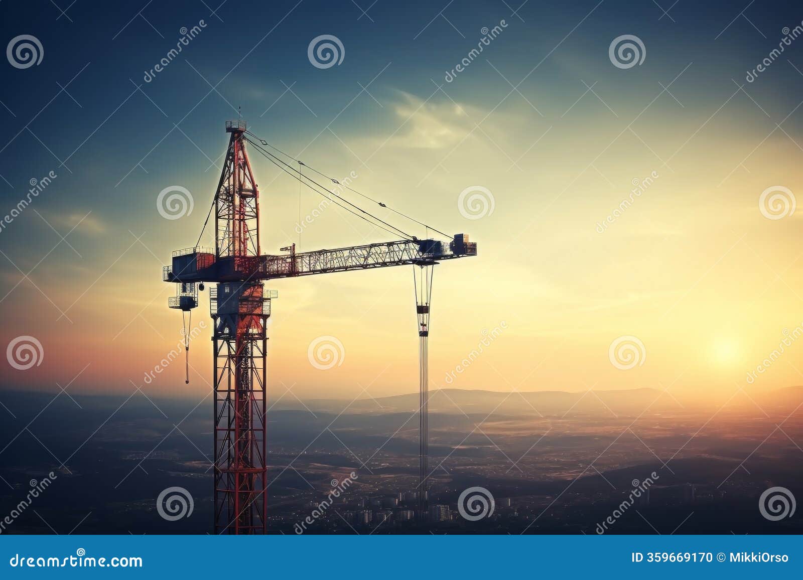 Building Construction In Progress. Construction Crane Erecting An ...