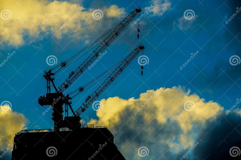 Building Construction Scenery and Crane Stock Photo - Image of sunset ...