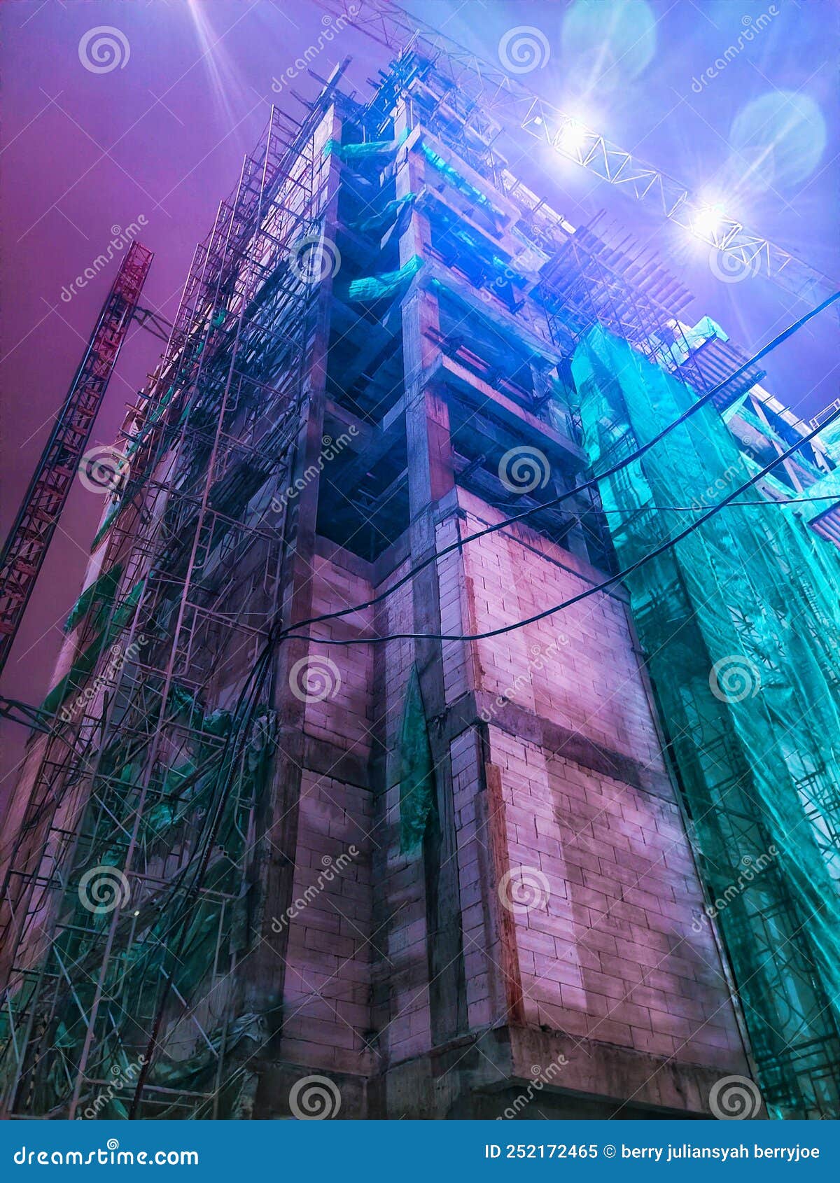 Building Construction Seen from Below at Night. Building Stock Image ...