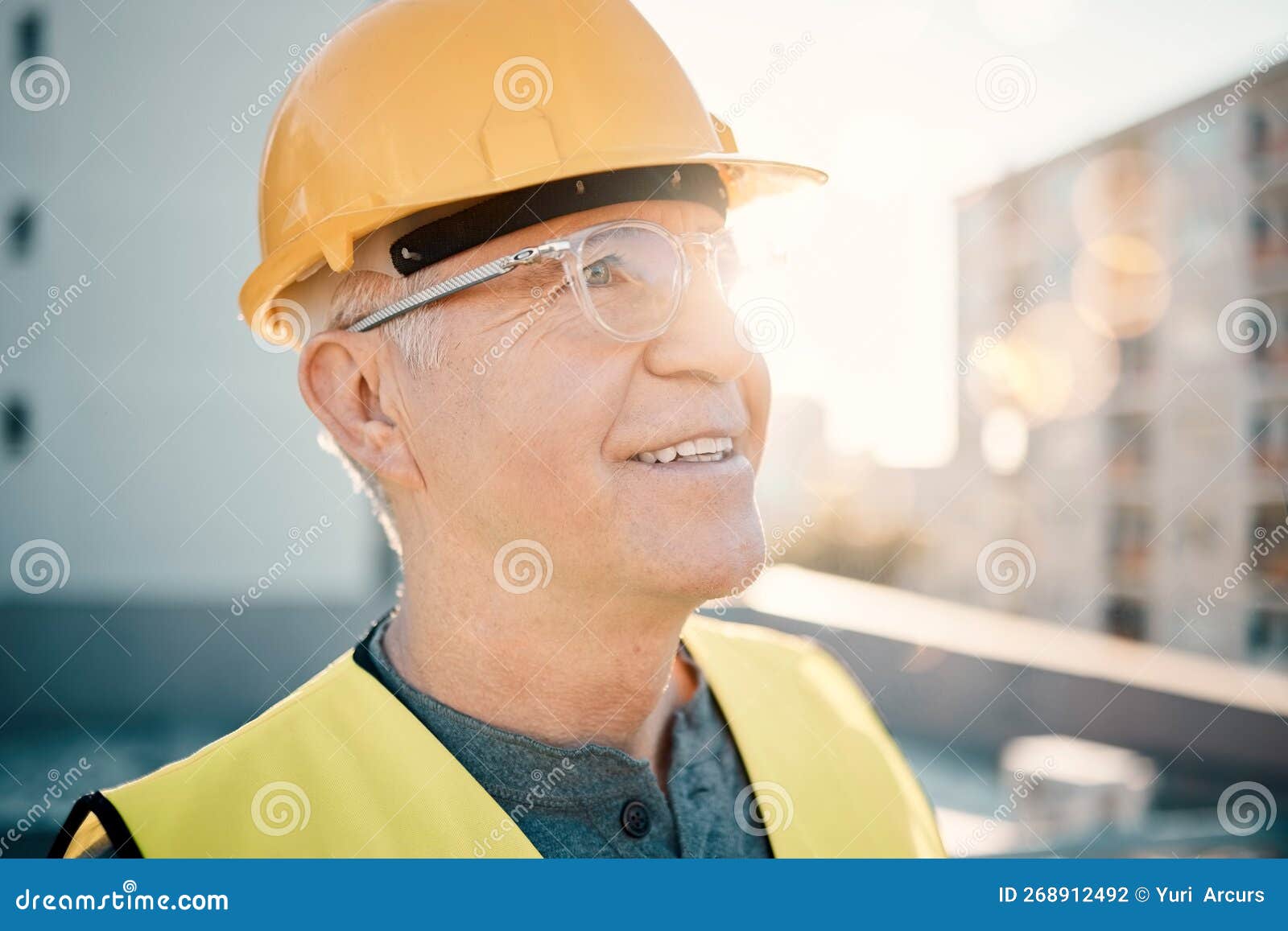 Building, Construction and Senior Man with Vision, Ideas and Thinking ...