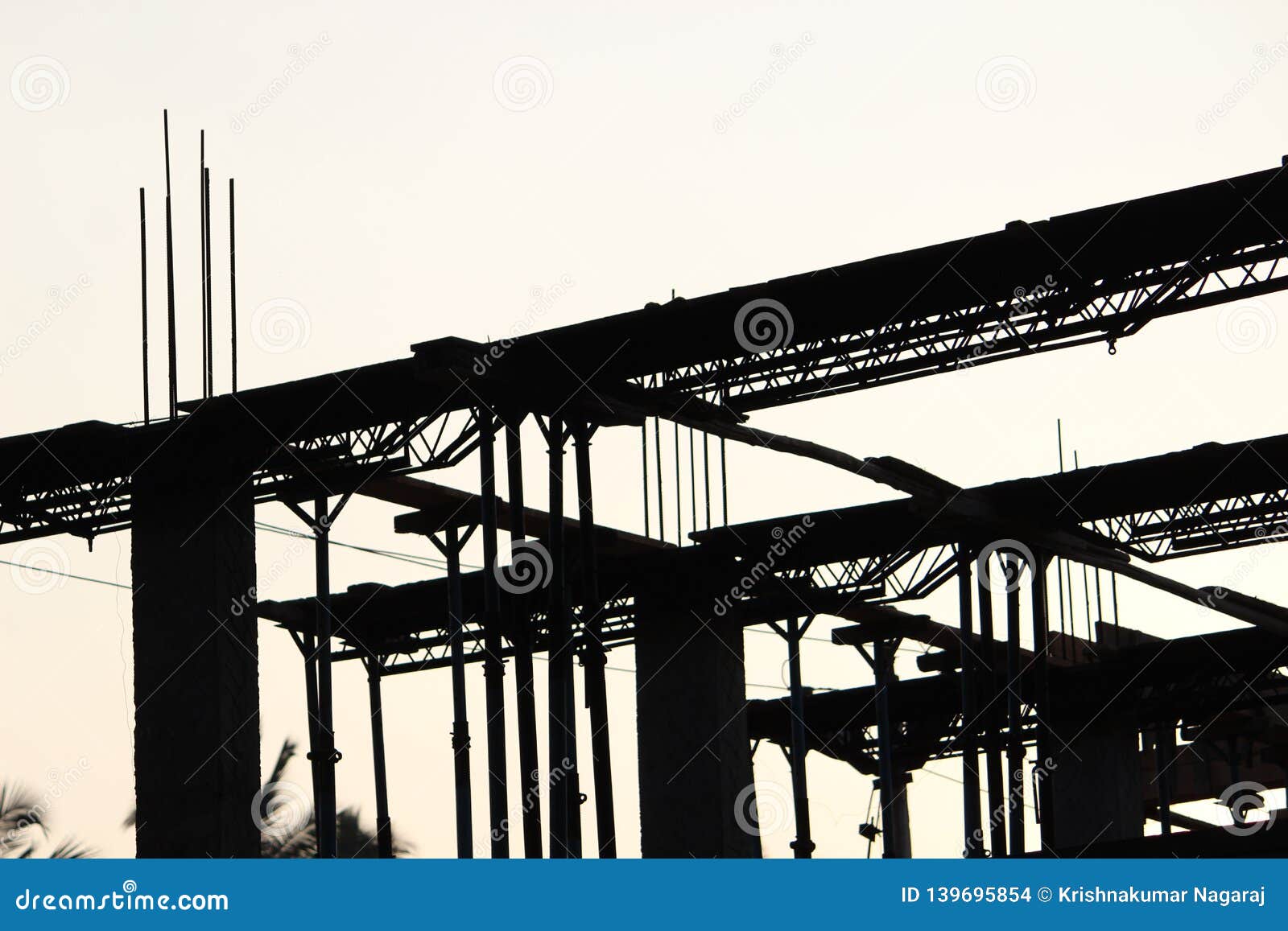 Building Construction in Silhouette View Stock Photo - Image of steel ...