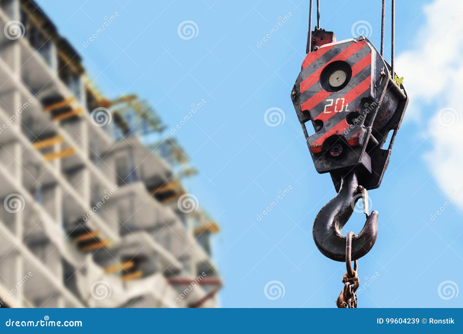 Building Construction Site - Crane Hook Against Blue Sky Stock Image ...