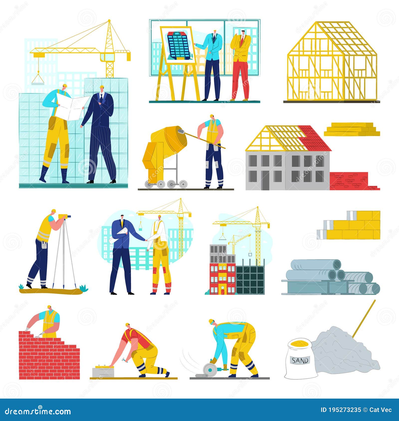 Building Construction Site, Crane, Workers Architects, Engineering ...