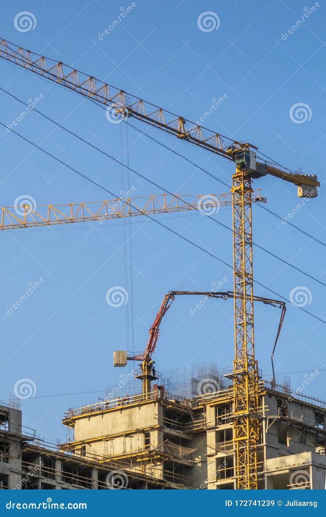 Building Construction Site with 2 Cranes on Sunny Summer Day Stock ...